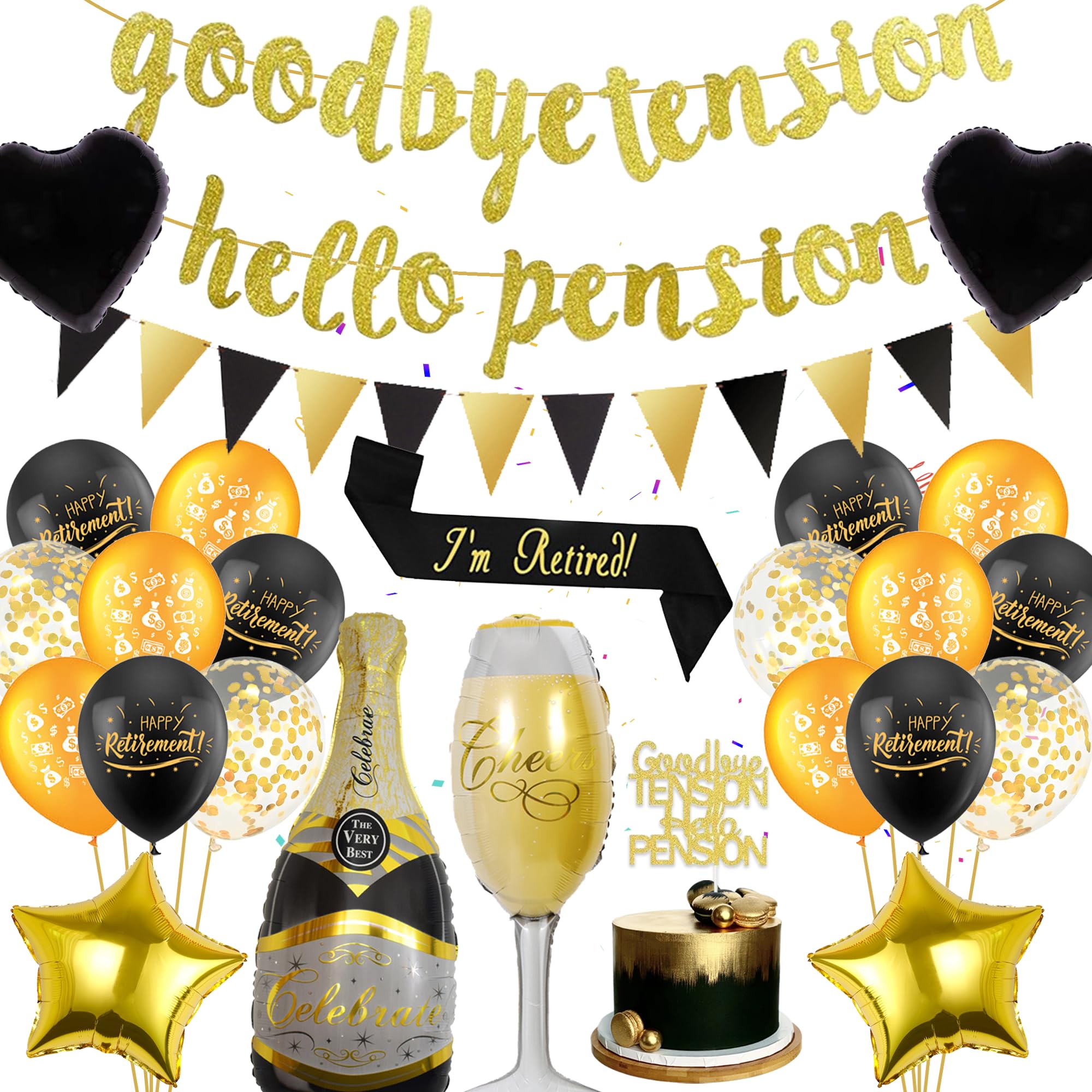 Black Gold Retirement Party Decorations – 62 Pieces Happy Retirement ...