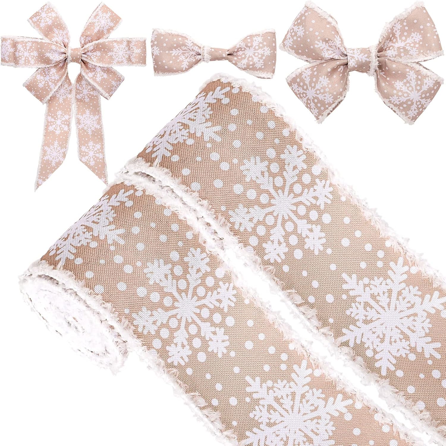 Amazon.com: Whaline 2 Rolls Christmas Snowflake Wired Edge Ribbon 12 ...