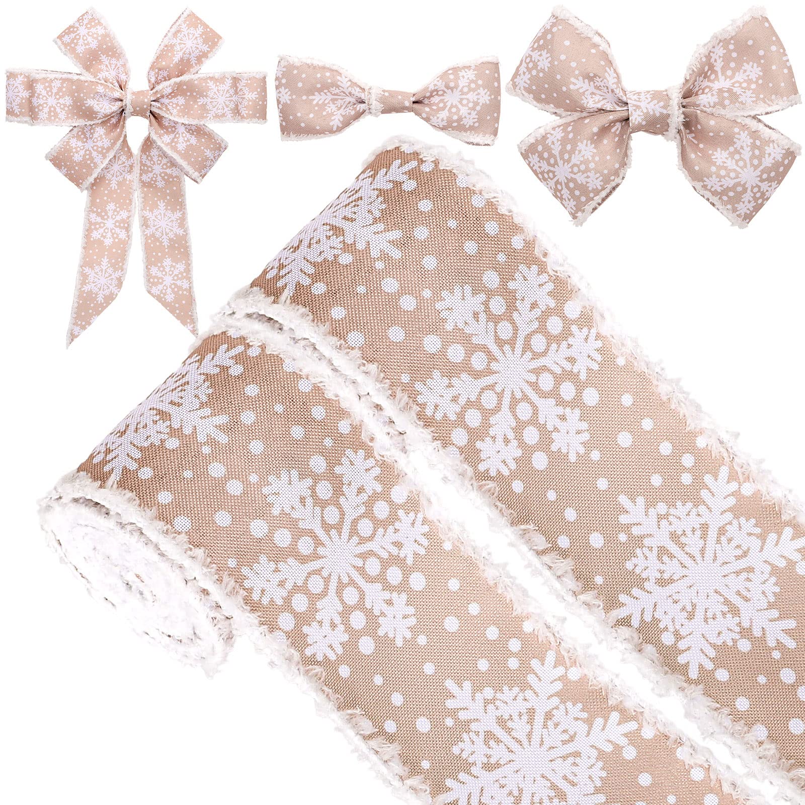 Amazon.com: Whaline 2 Rolls Snowflake Wired Edge Ribbon 12 Yard Natural ...