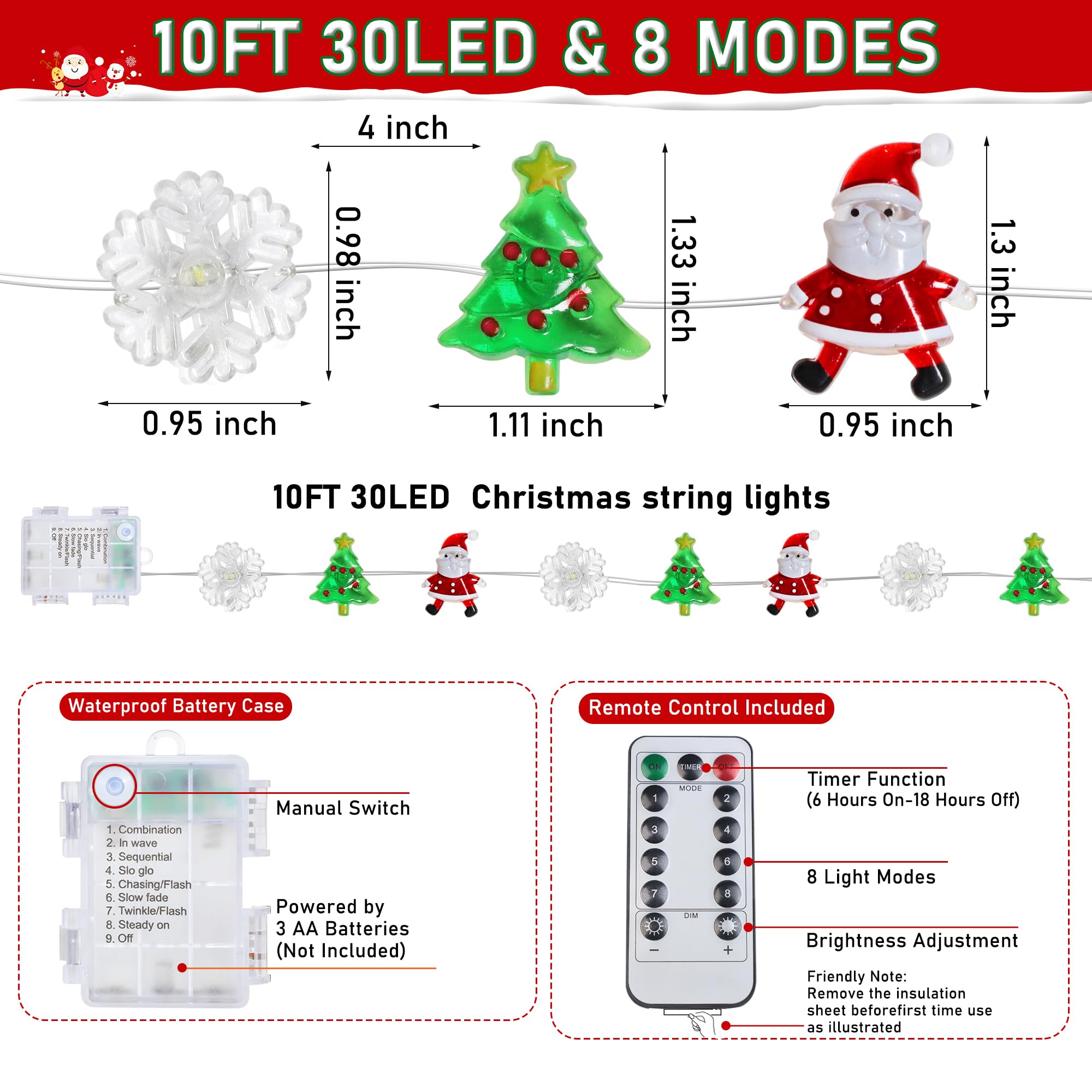 [Timer] Christmas Lights Decorations, 10 FT 30 LED Battery Operated ...