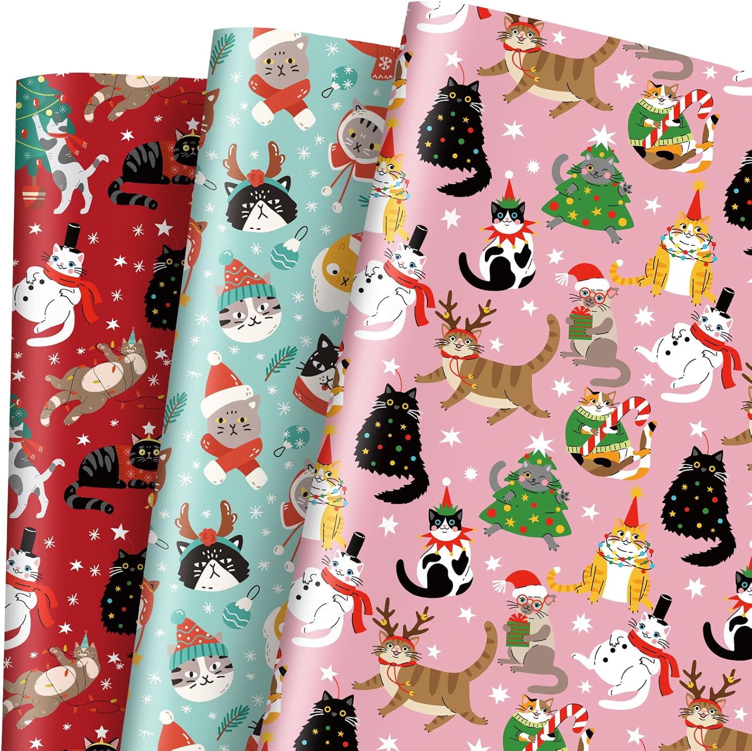 Amazon.com: JarThenaAMCS Christmas Cat Wrapping Paper Red Pink Blue Pet ...