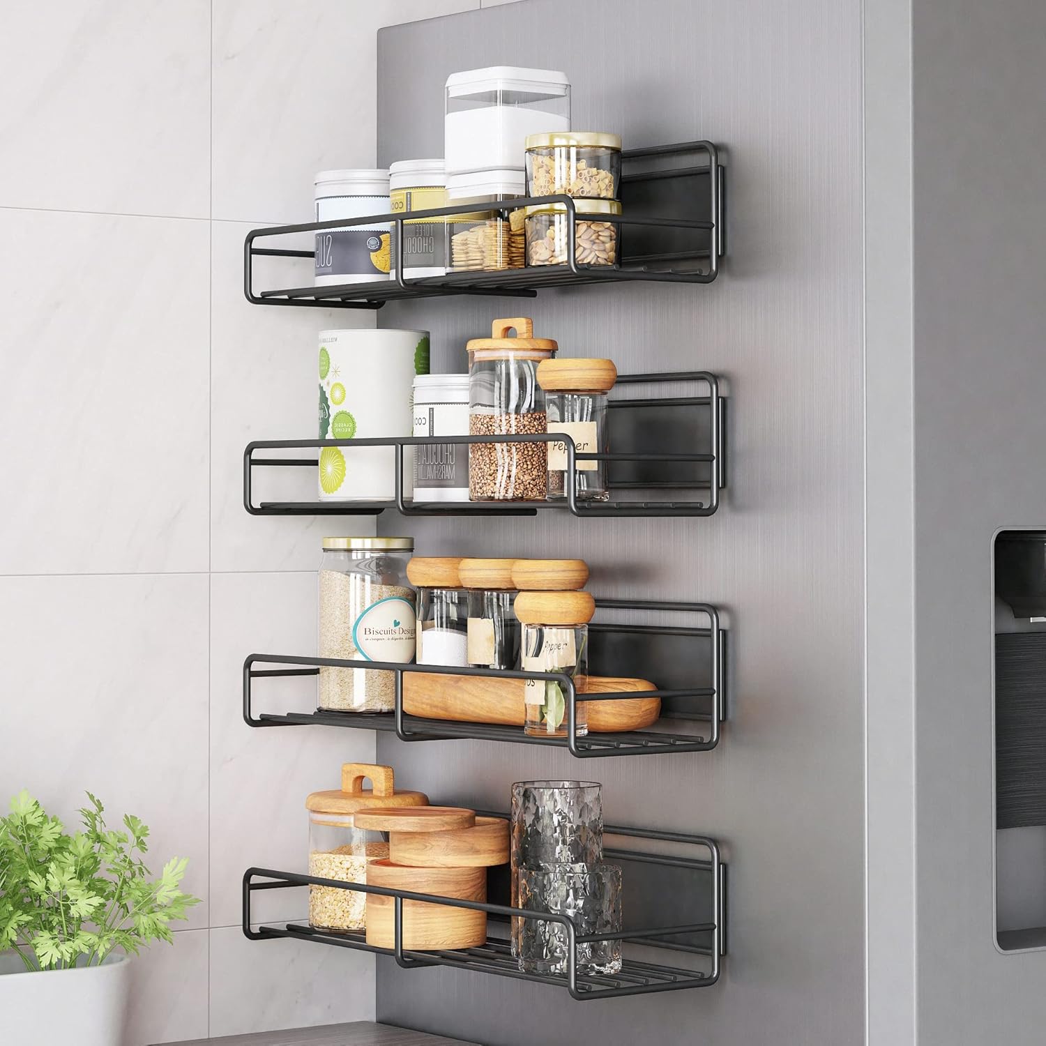 Amazon.com: COVAODQ 4 Pack Magnetic Spice Rack Organizer With 4 Hooks ...
