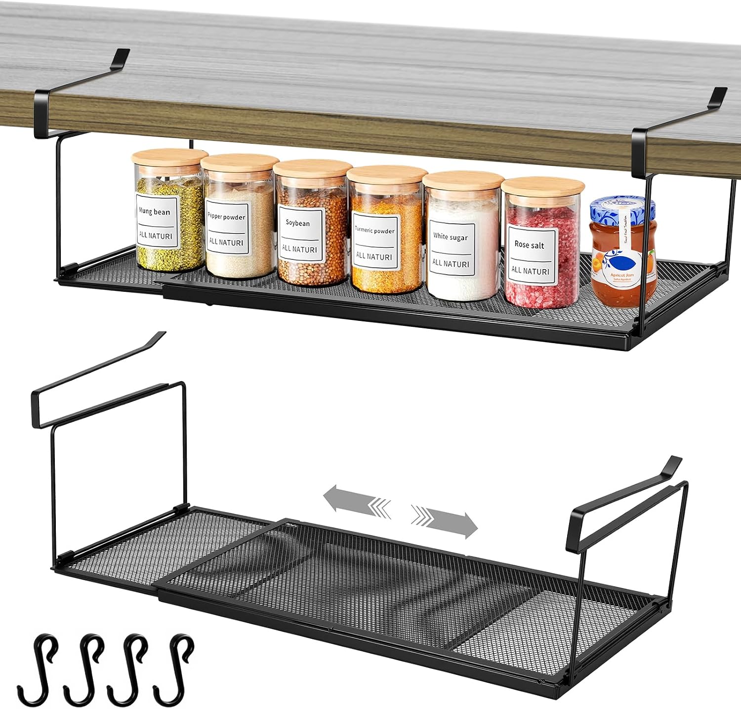 Worephu Expandable Under Shelf Metal Hanging Basket, No Drill Kitchen ...
