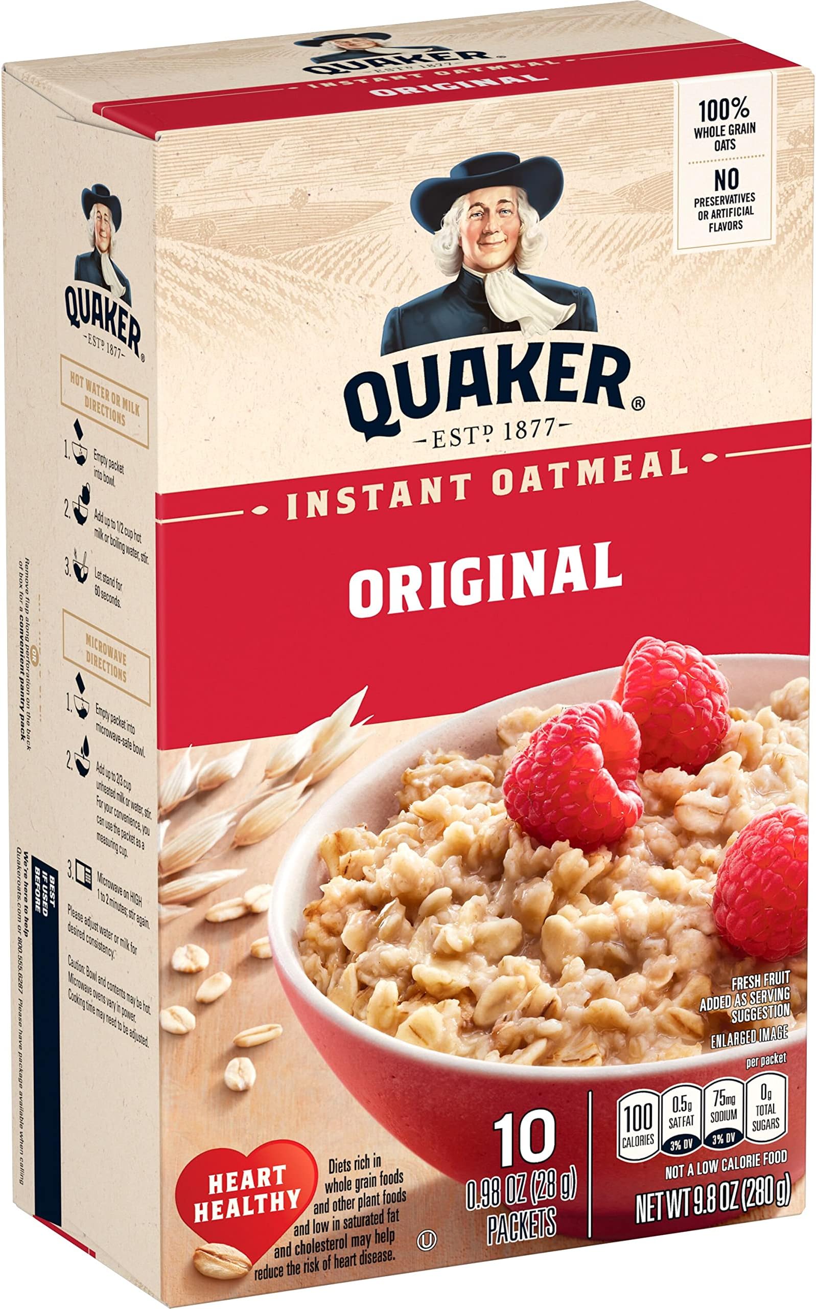 Amazon.com: Quaker Instant Oatmeal, Original, 0.98oz Packets (10 Pack ...