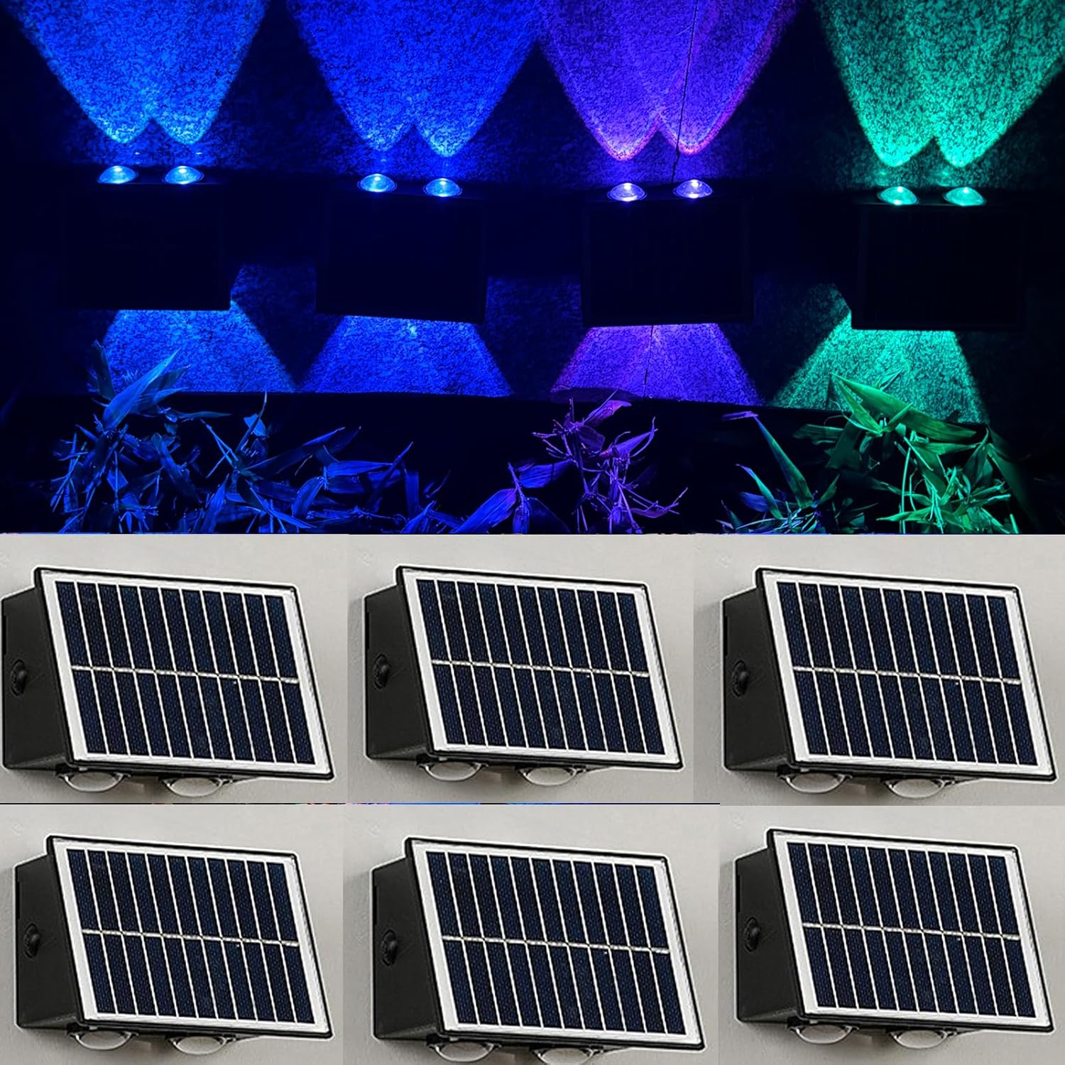 6 Pack RGB Solar Lights Outdoor Up and Down, Color Wall Lights (Static ...