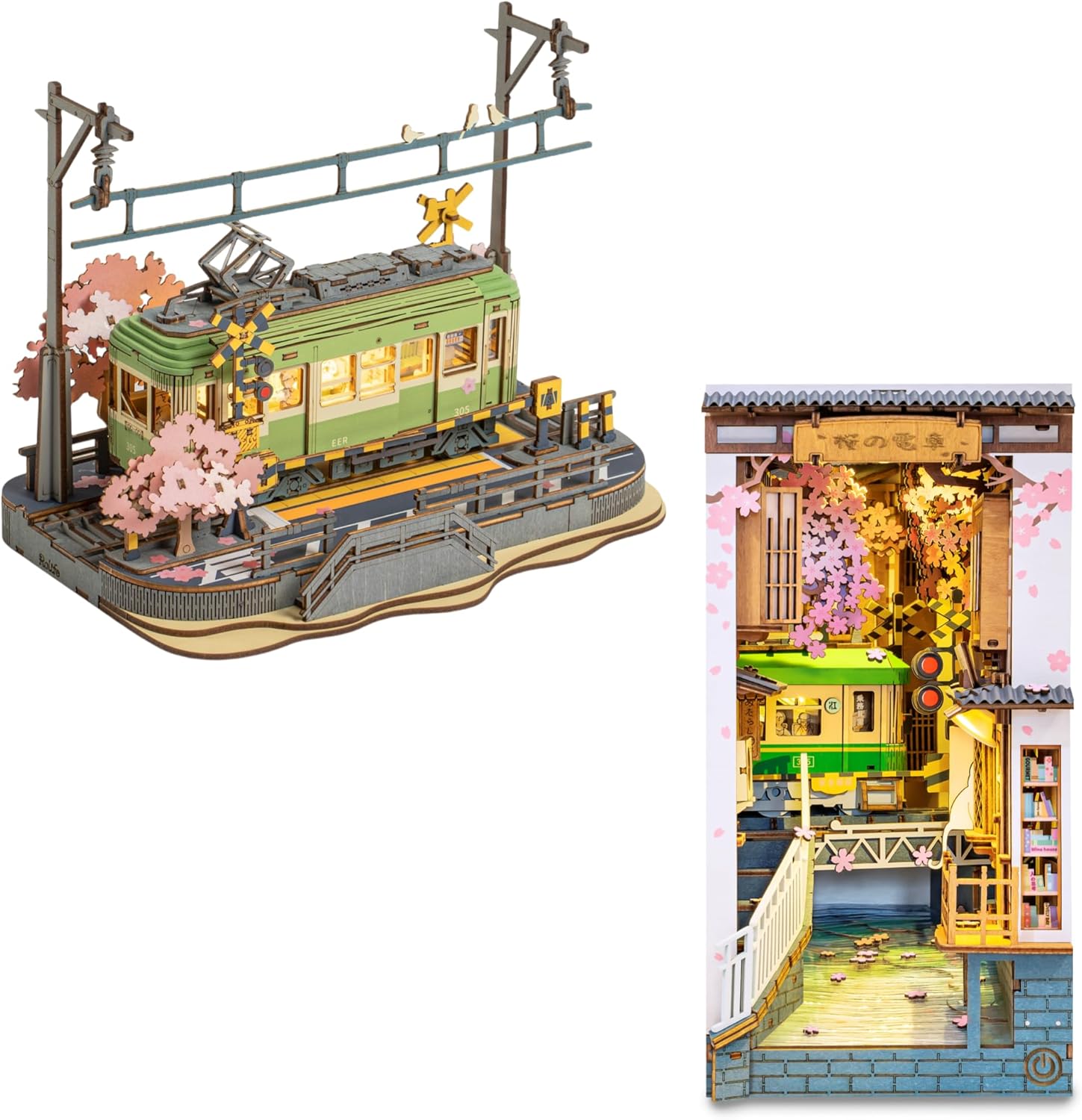 Amazon.com: ROBOTIME 3D Wooden Puzzle Sakura Journey & DIY Book Nook Sakura Tram : Toys & Games