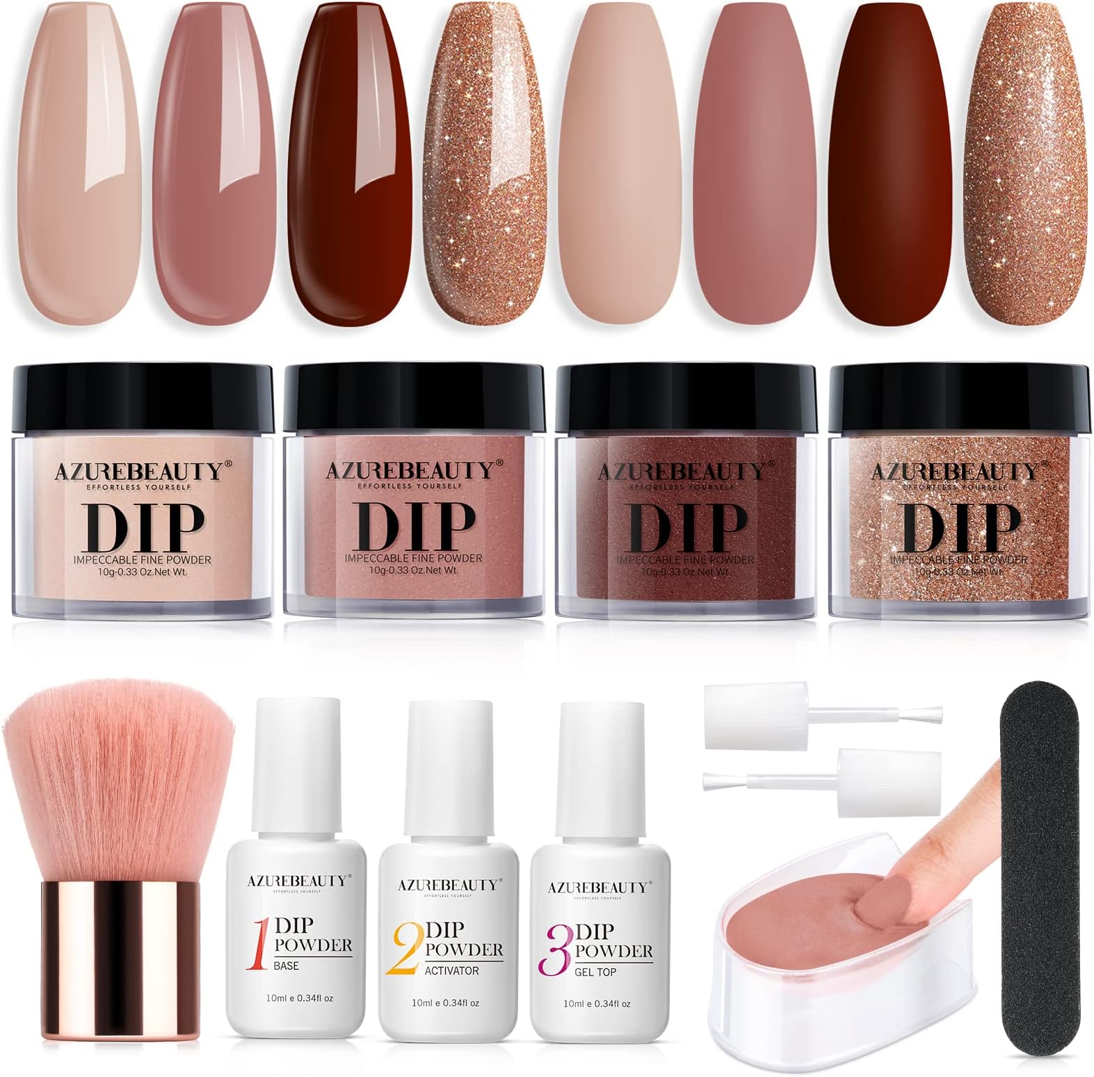 Amazon.com: AZUREBEAUTY Dip Powder Nail Kit Starter, 4 Colors Skin Nude ...
