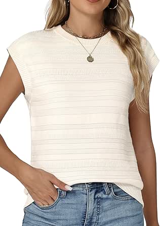 Hody Lovy Women's Sweater Vest Striped Pullover Tank Top Mock Neck ...