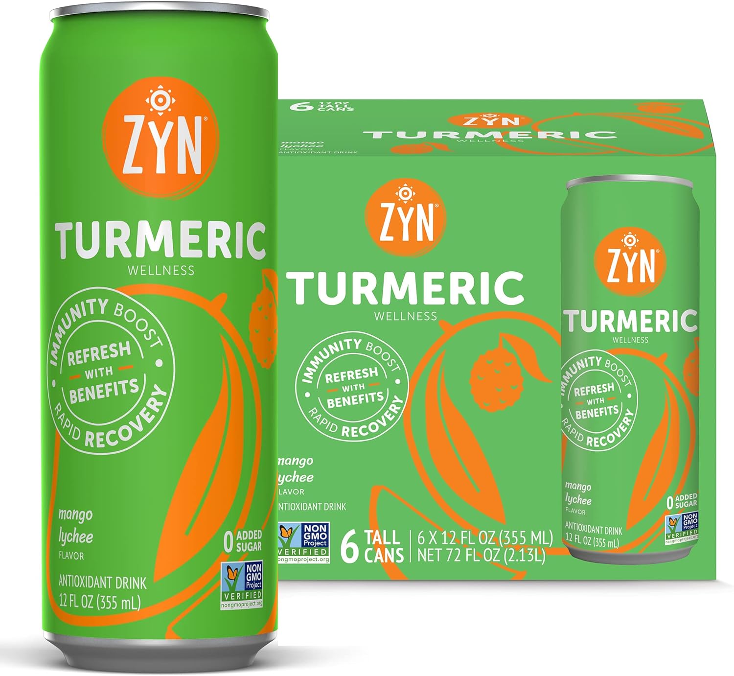 Amazon.com: ZYN Turmeric Wellness Drink (6 Pack), Mango Lychee Flavored ...