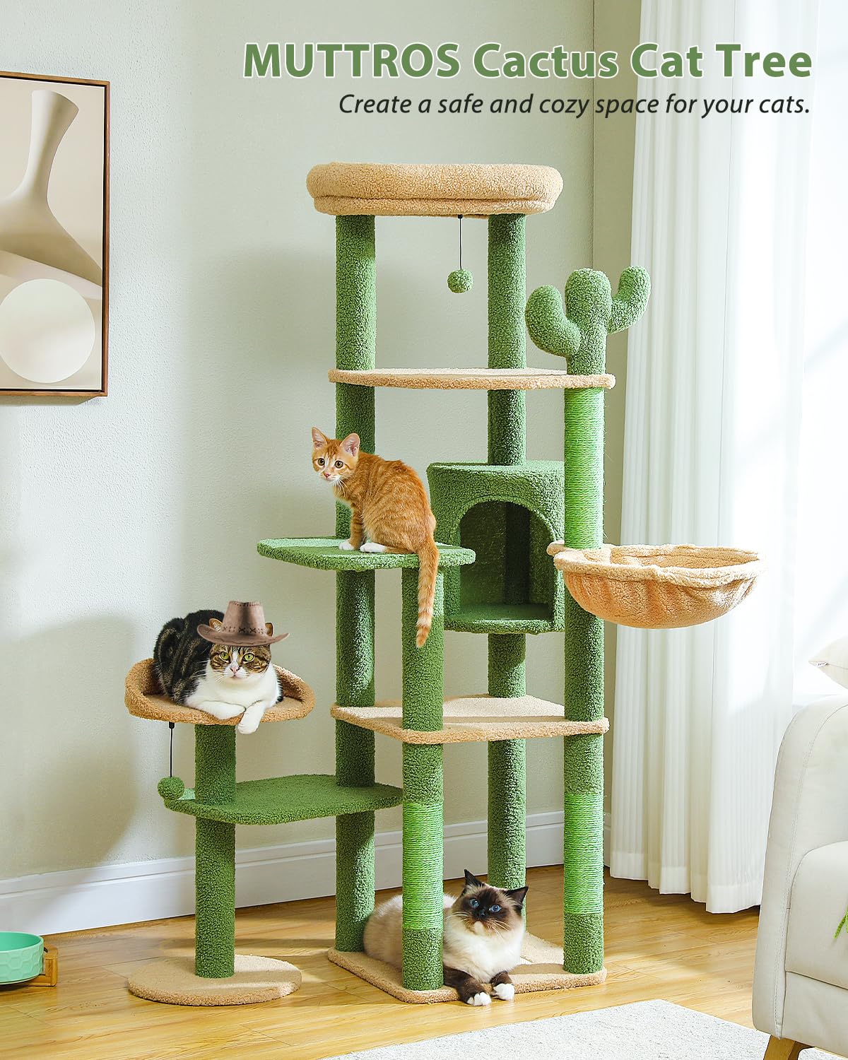 Snapklik.com : MUTTROS 59" Cactus Cat Tree, Large Cat Tree For Indoor ...
