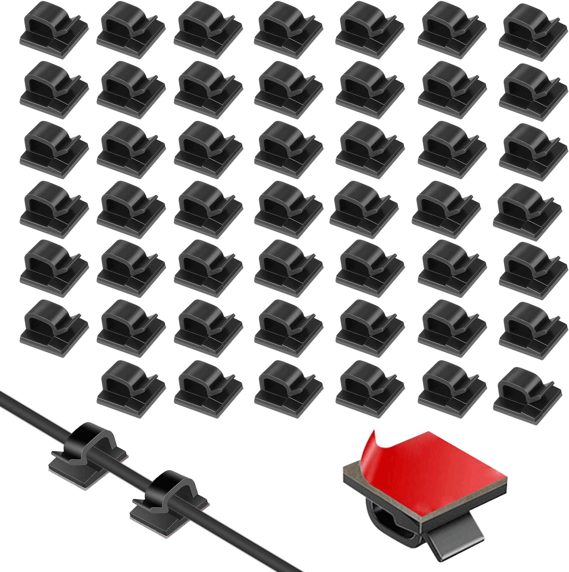 50PCS Cable Clips Self Adhesive Cable Clips Black Wire Clips Cable ...
