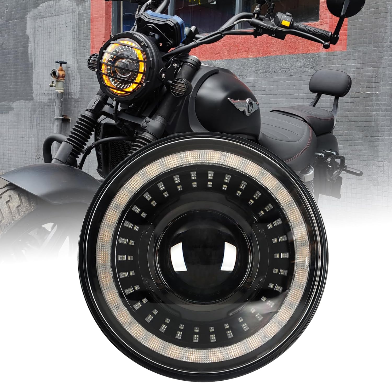 Amazon.com: HARPUOU 7 Inch Motorcycle Headlight with White/Amber DRL ...