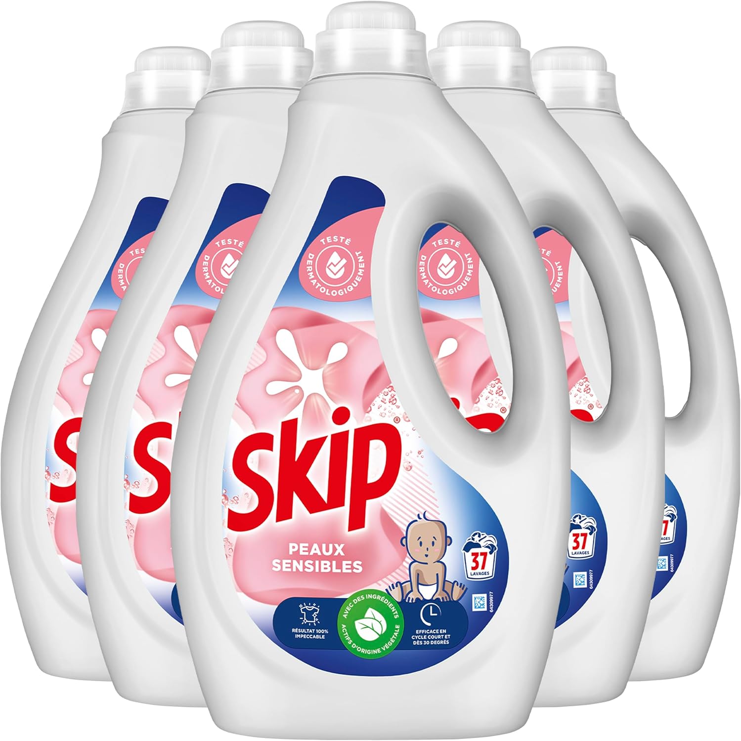 Skip Lessive Liquide Sensitive Peaux Sensibles & Bébés 5 x 37 Lavages ...