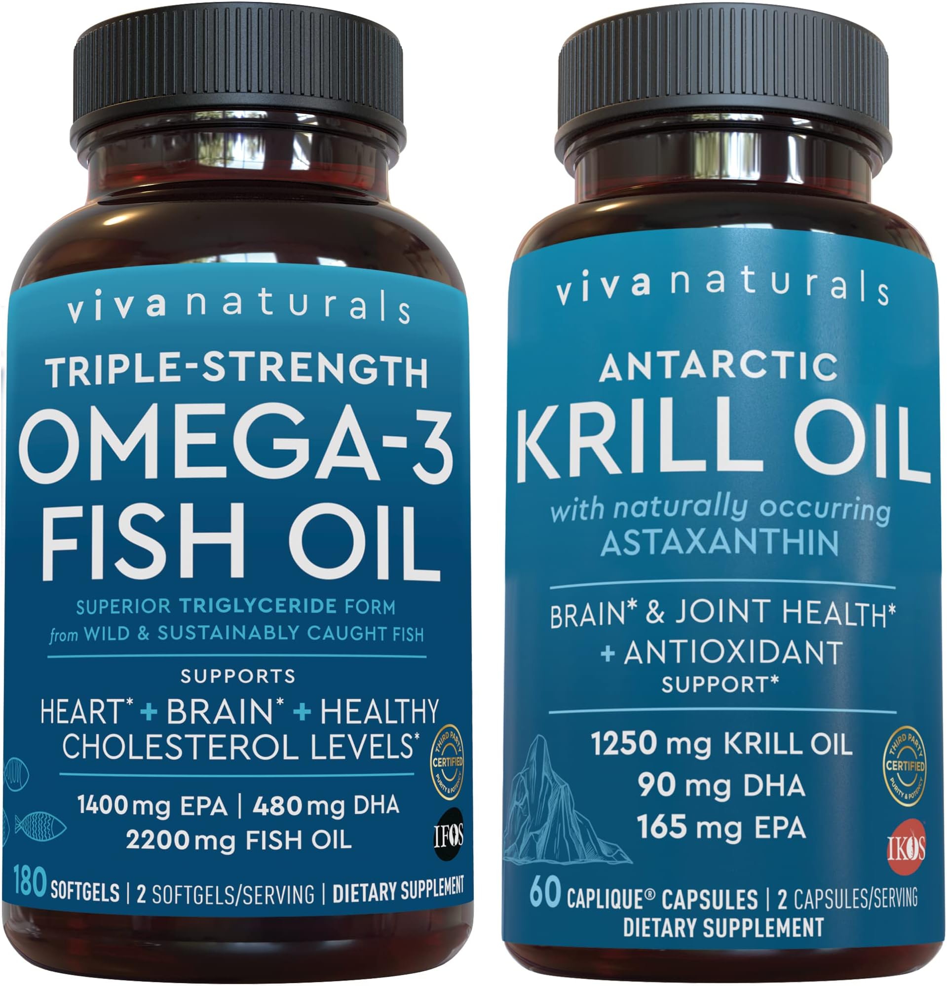Amazon.com: Antarctic Krill Oil and Triple-Strength Omega 3 Fish Oil ...
