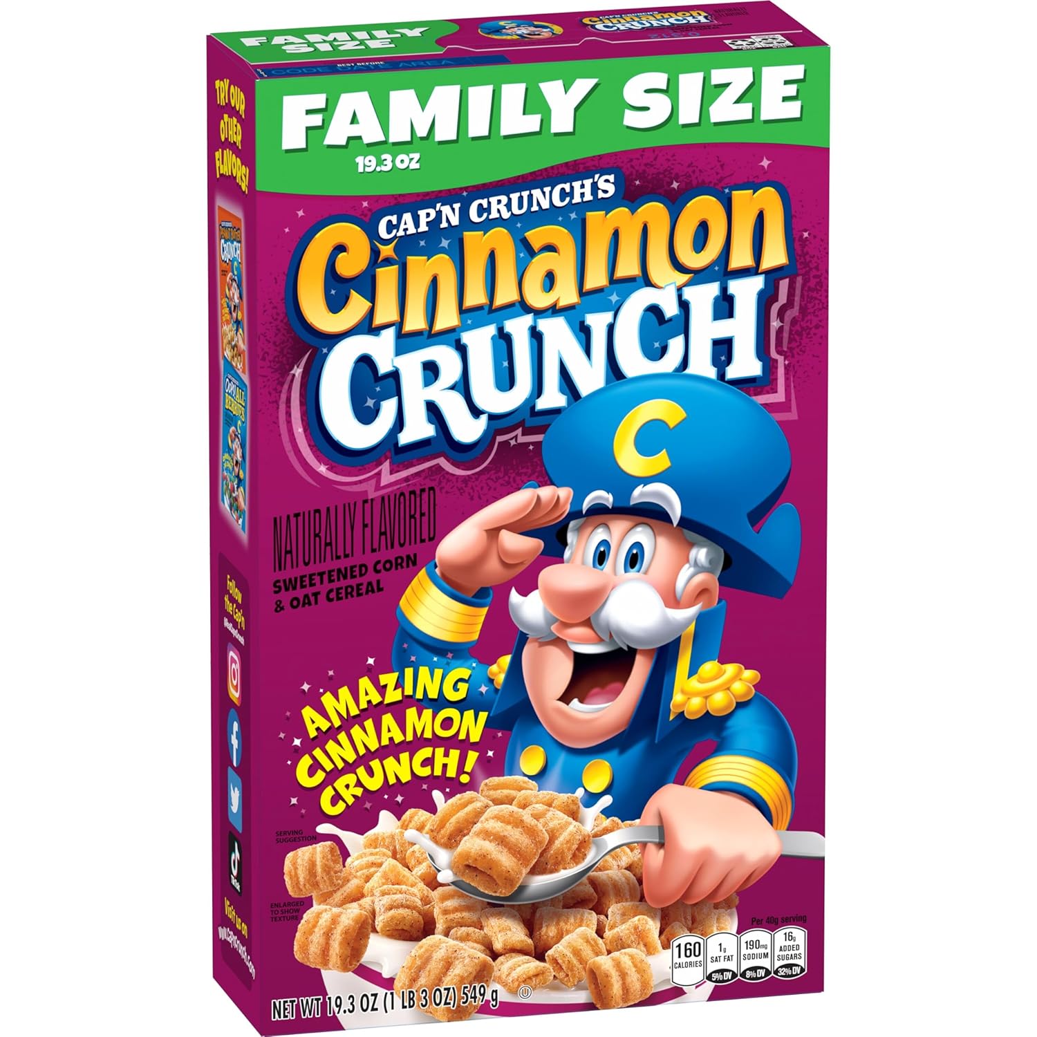 Amazon.com: Cap'n Crunch Breakfast Cereal, Cinnamon Crunch, 19.3oz ...