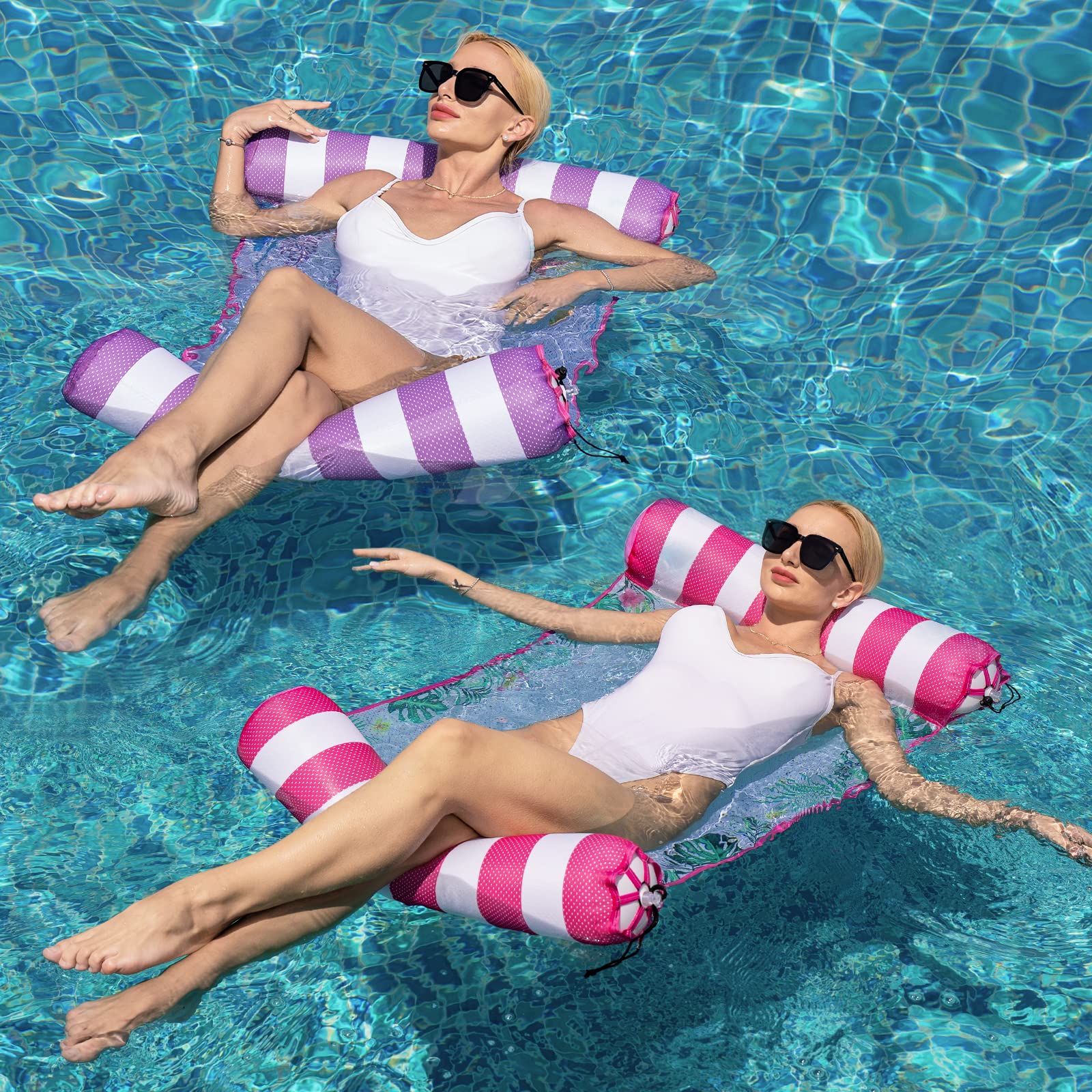 Snapklik.com : Water Hammock For Adults - 2 Pack Inflatable Pool Floats Pool Accessories 4-in-1 ...