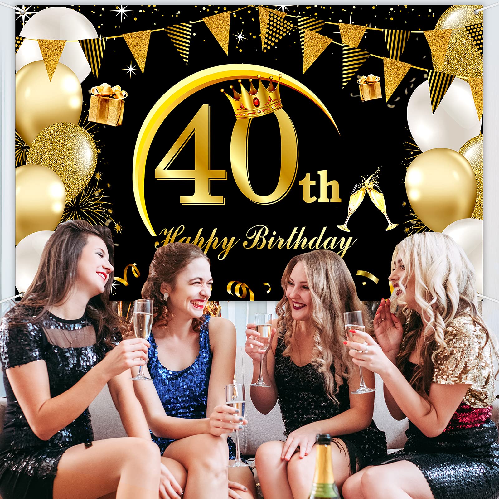 Buy Happy 40th Birthday Banner, NIKUMO 40th Birthday Party Decoration ...