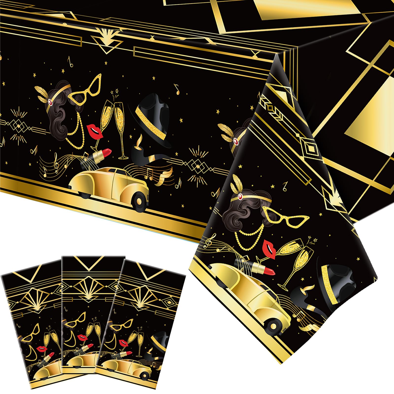 Amazon.com: Unittype 3 Pcs Black and Gold Tablecloths 1920s Theme ...