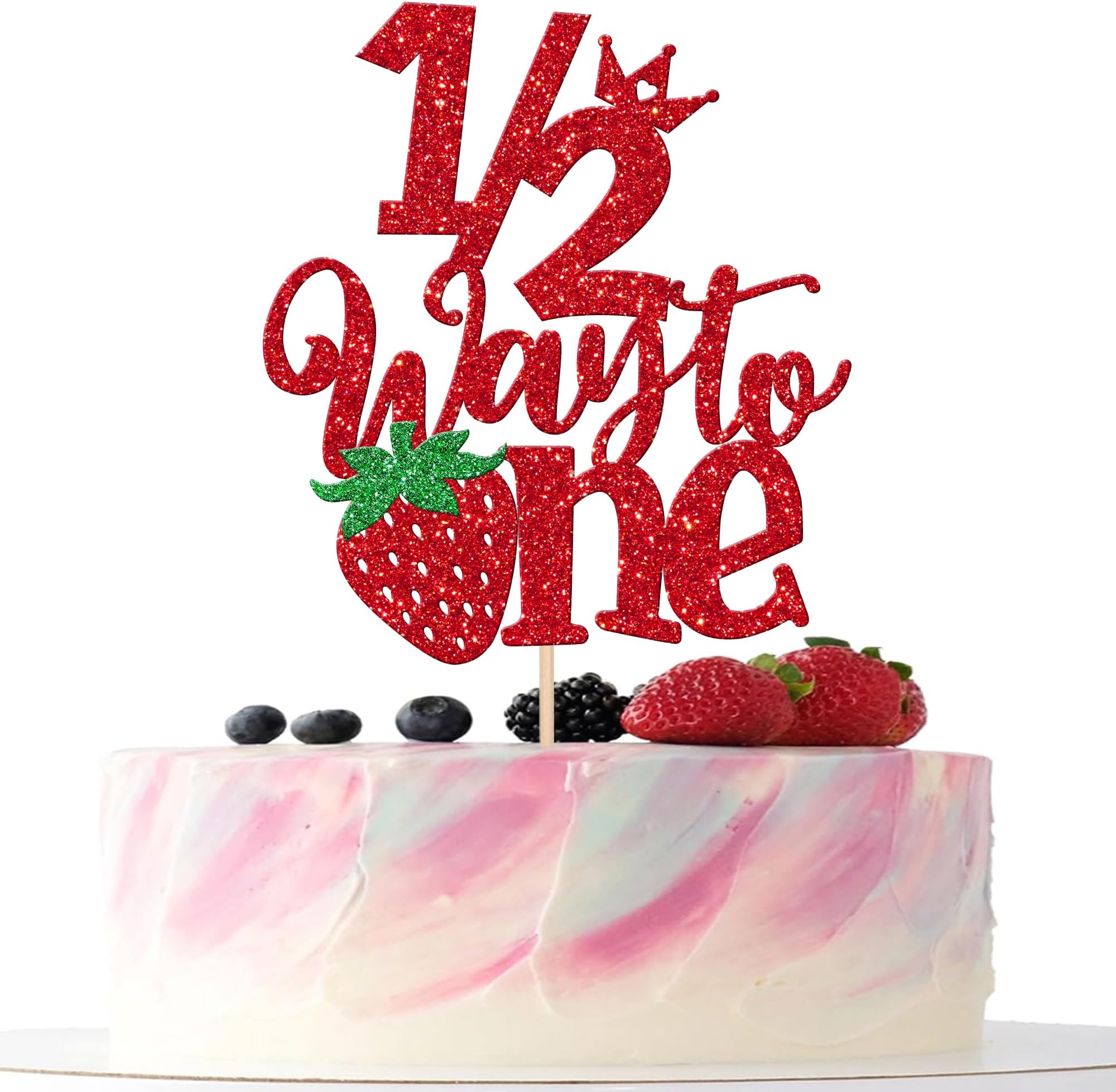 Amazon.com: 1 PCS Strawberry 1/2 Half Way to One Cake Topper Glitter ...