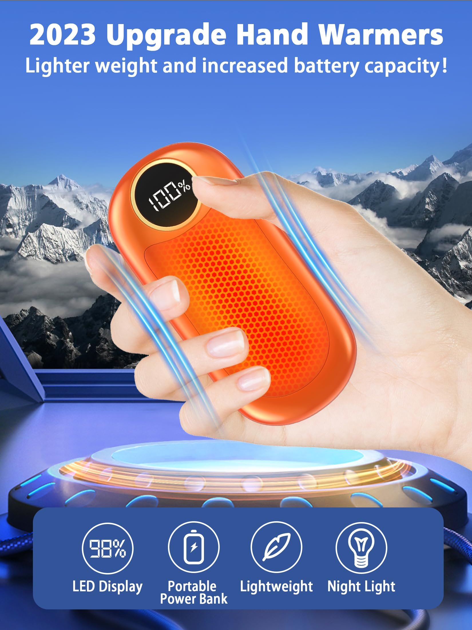 Hand Warmers Rechargeable, 7000mAh Electric Hand Warmers Up to 18Hrs ...