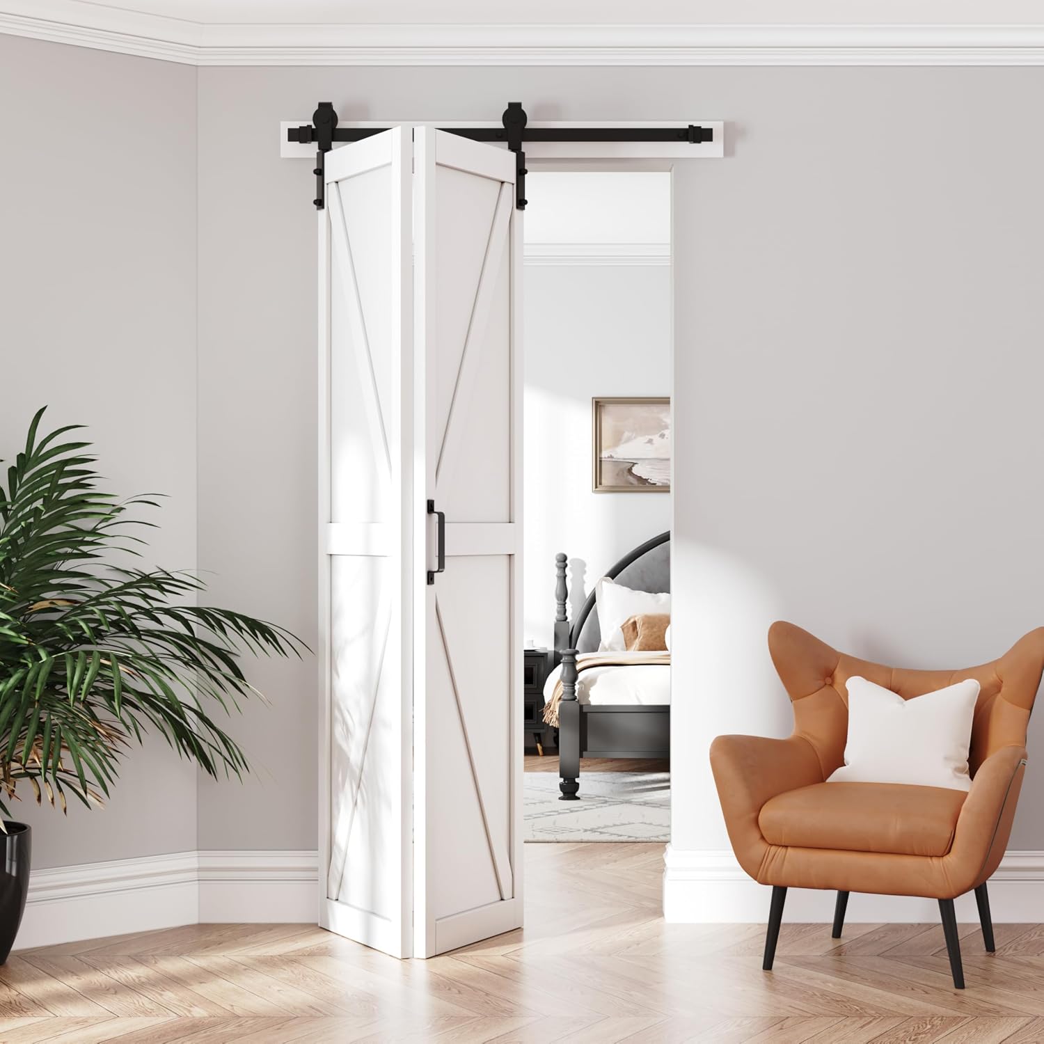 Bifold Barn Door - Pre-Assembled Panels with Sliding Hardware Kit Set ...