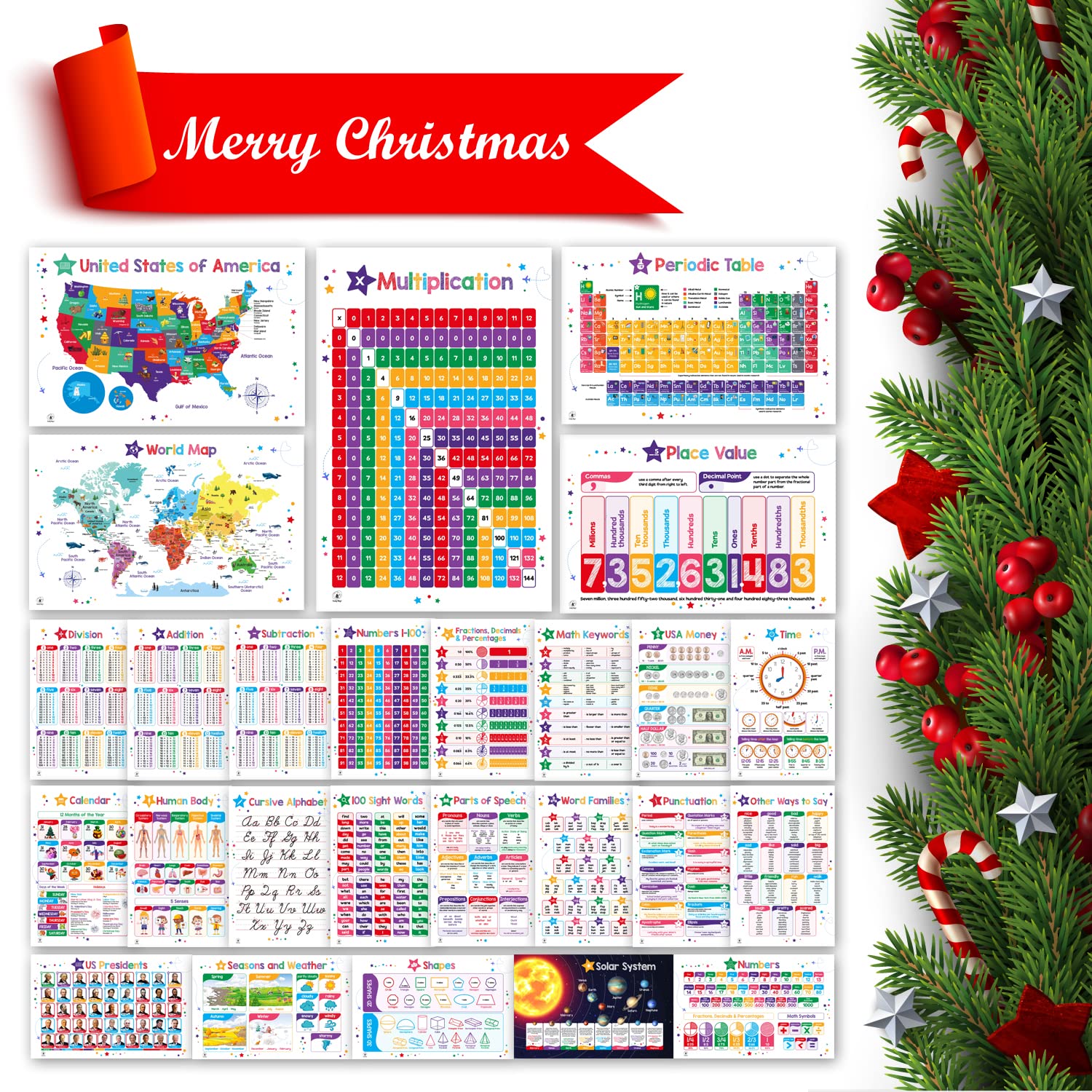 Math Science Language Charts 32 Educational Posters For Kids - 59 ...