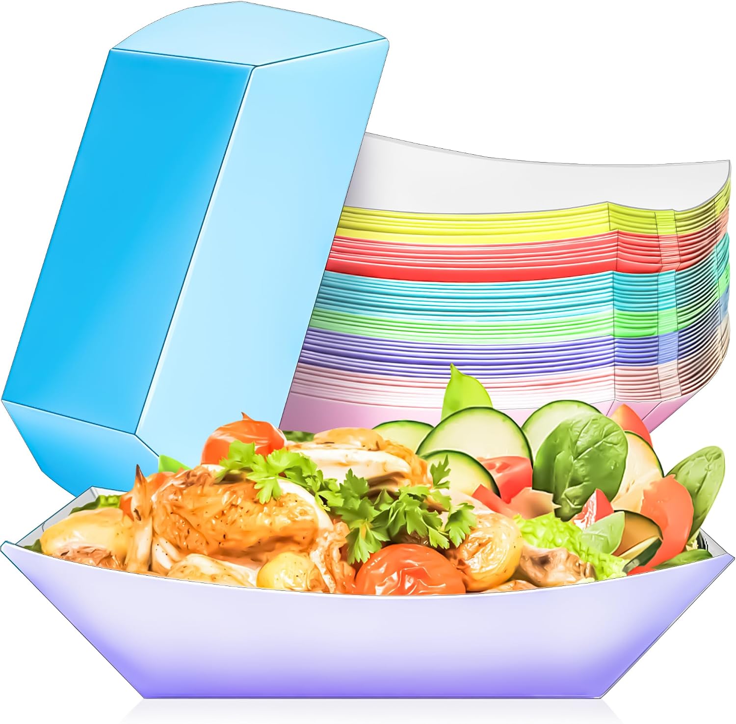 Amazon.com: MotBach 50 Pack Colorful 3LB Paper Food Boat Trays ...