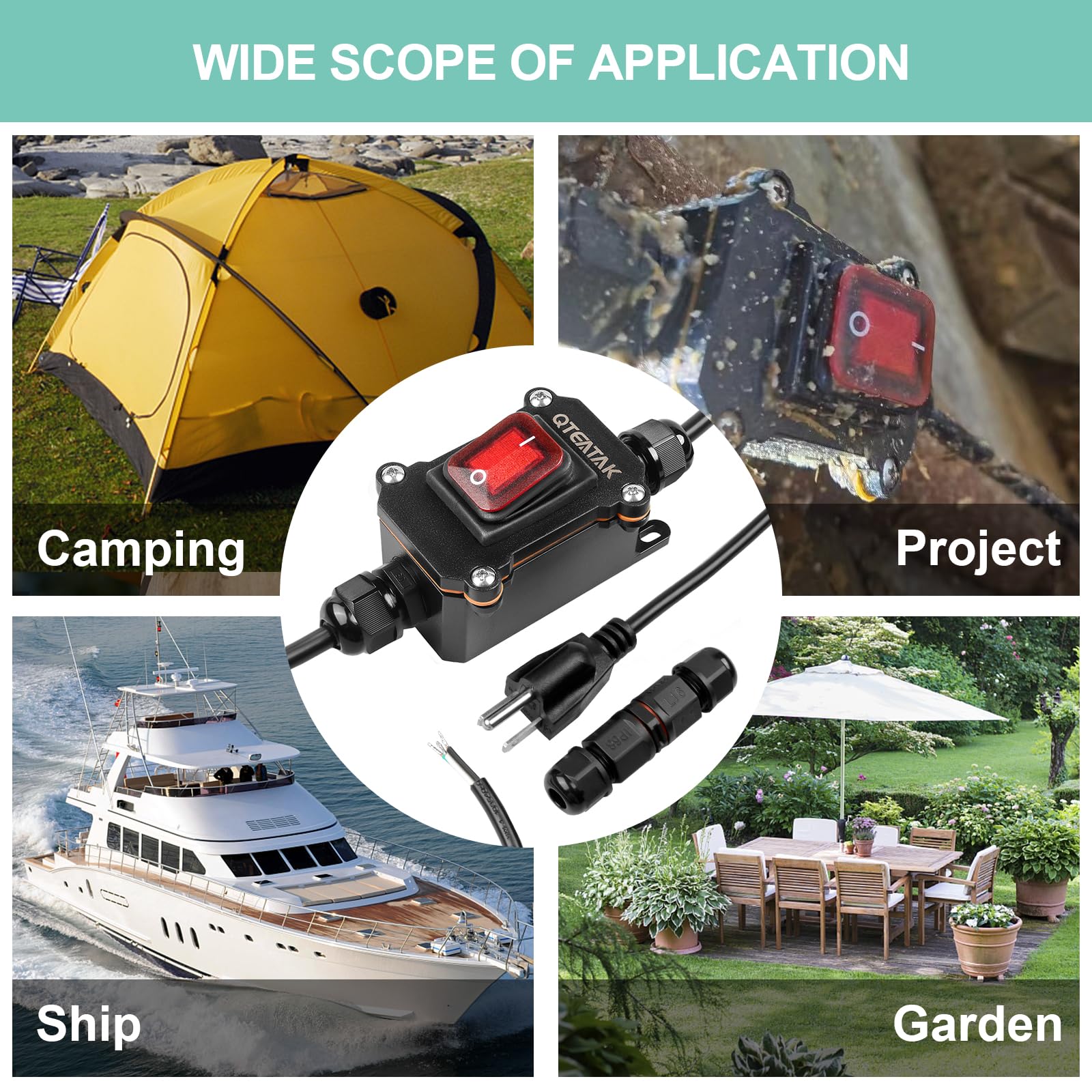 Snapklik.com : QTEATAK Inline Cord Switch DPST AC20A-125V 16A-250V IP65 ...