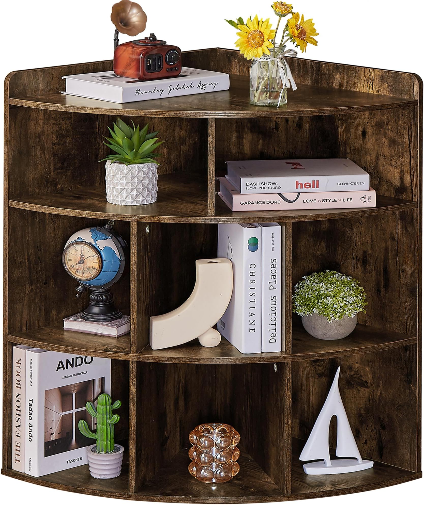 Amazon.com: WILK 3-Tier Cube Corner Bookshelf Bamboo Corner Bookcase ...
