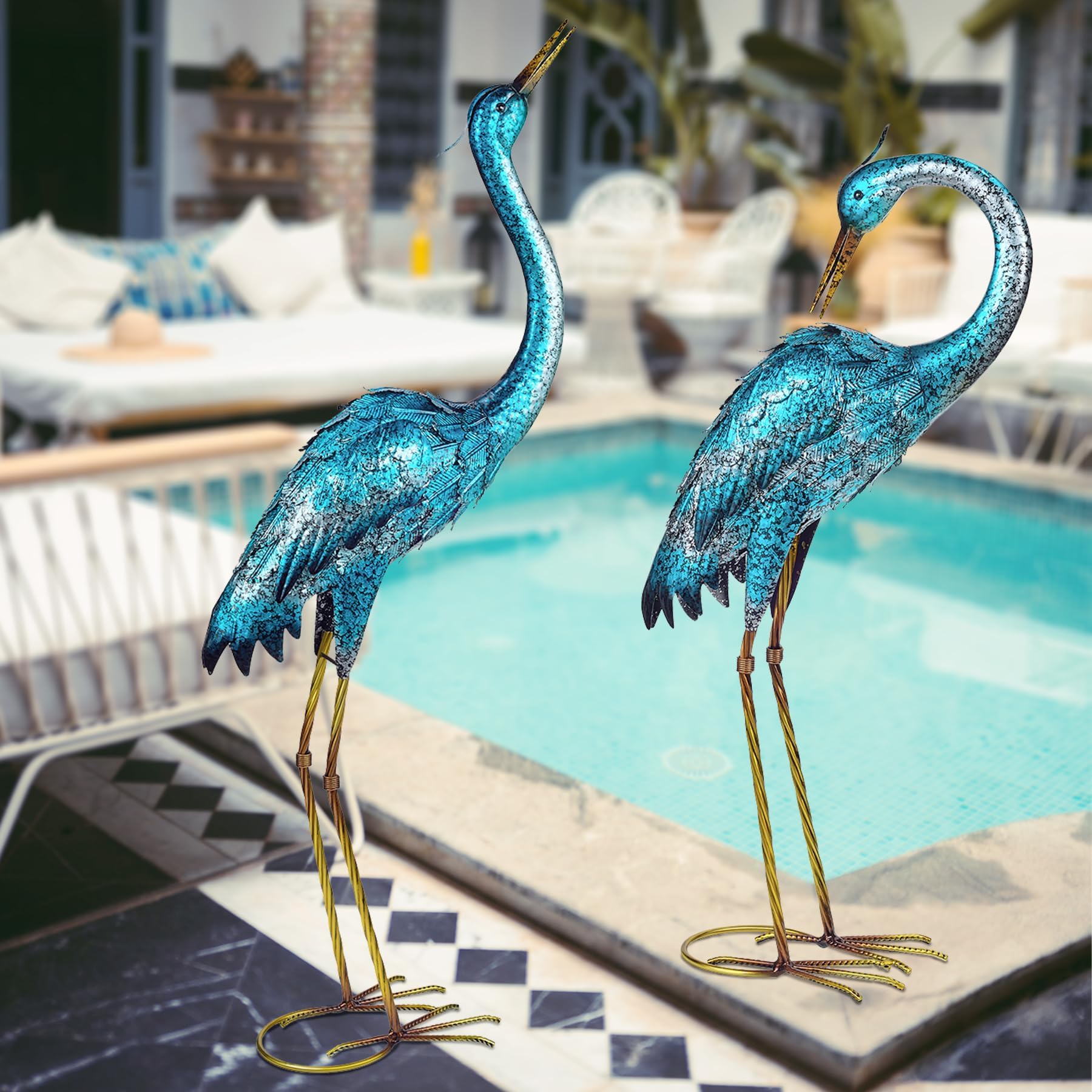 Amazon.com: 2PCs Garden Crane Statues Blue Heron Decoy, Standing Metal ...