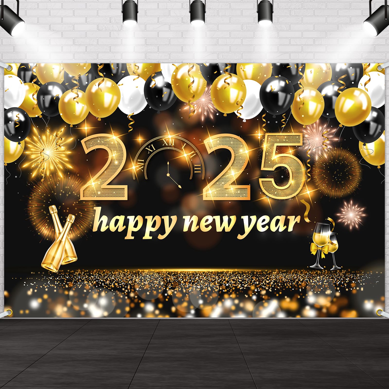 Amazon.com : XtraLarge Happy New Years Banner 2025 - Black Gold New ...