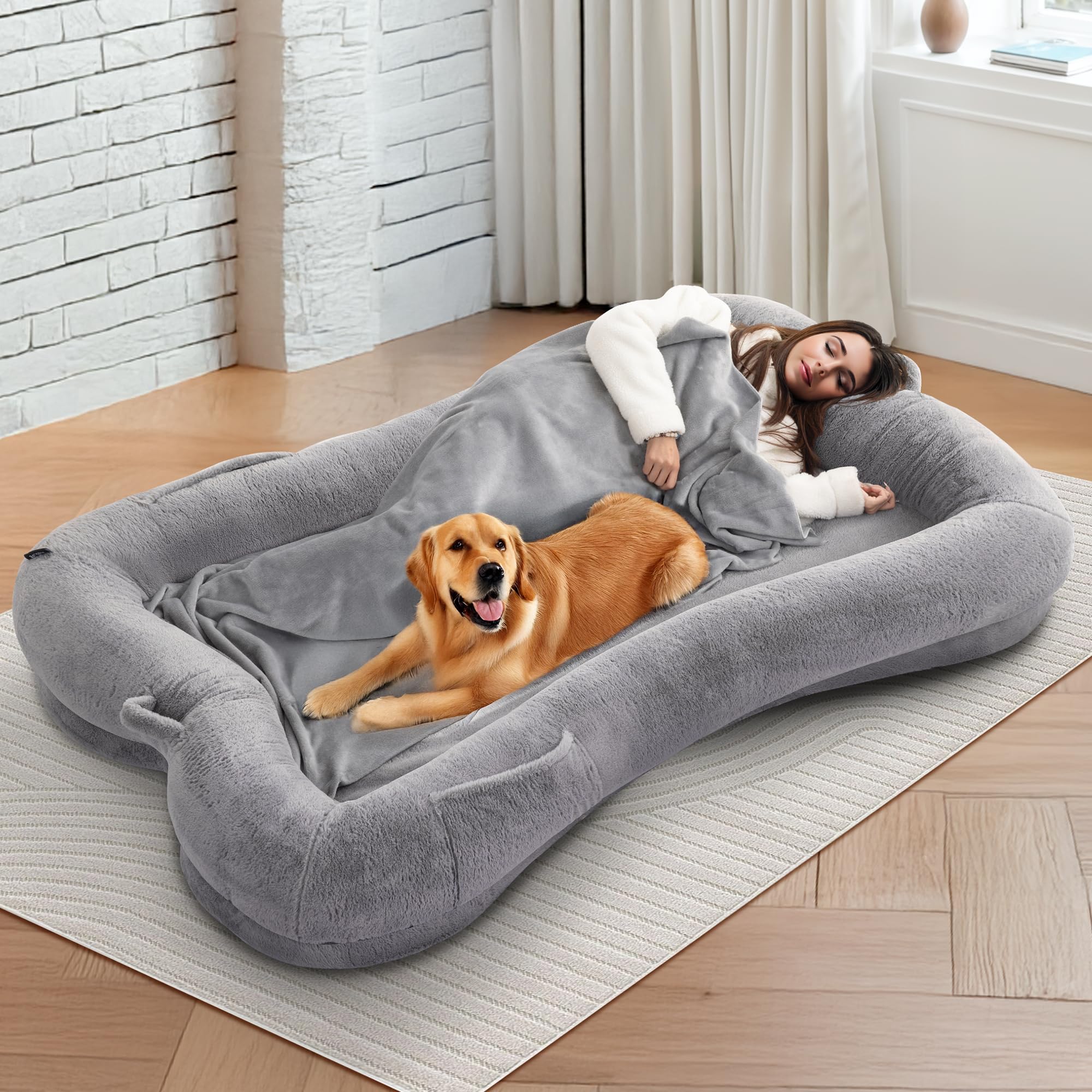 Redlife Human Dog Bed, 72"×48"×10" Human Dog Bed with Blanket and Side ...