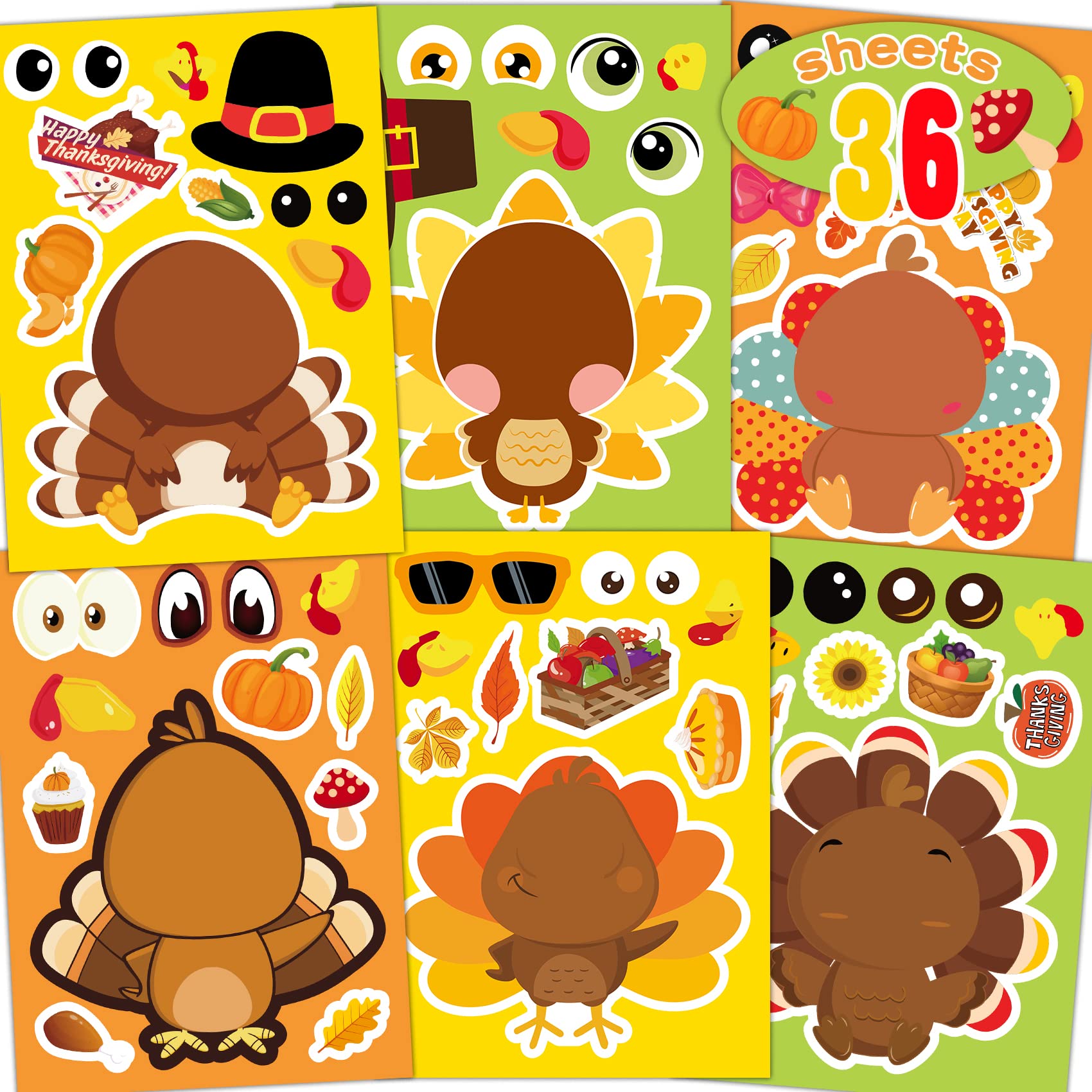 Snapklik.com : Thanksgiving Stickers For Kids 36 Sheets Make A Turkey ...
