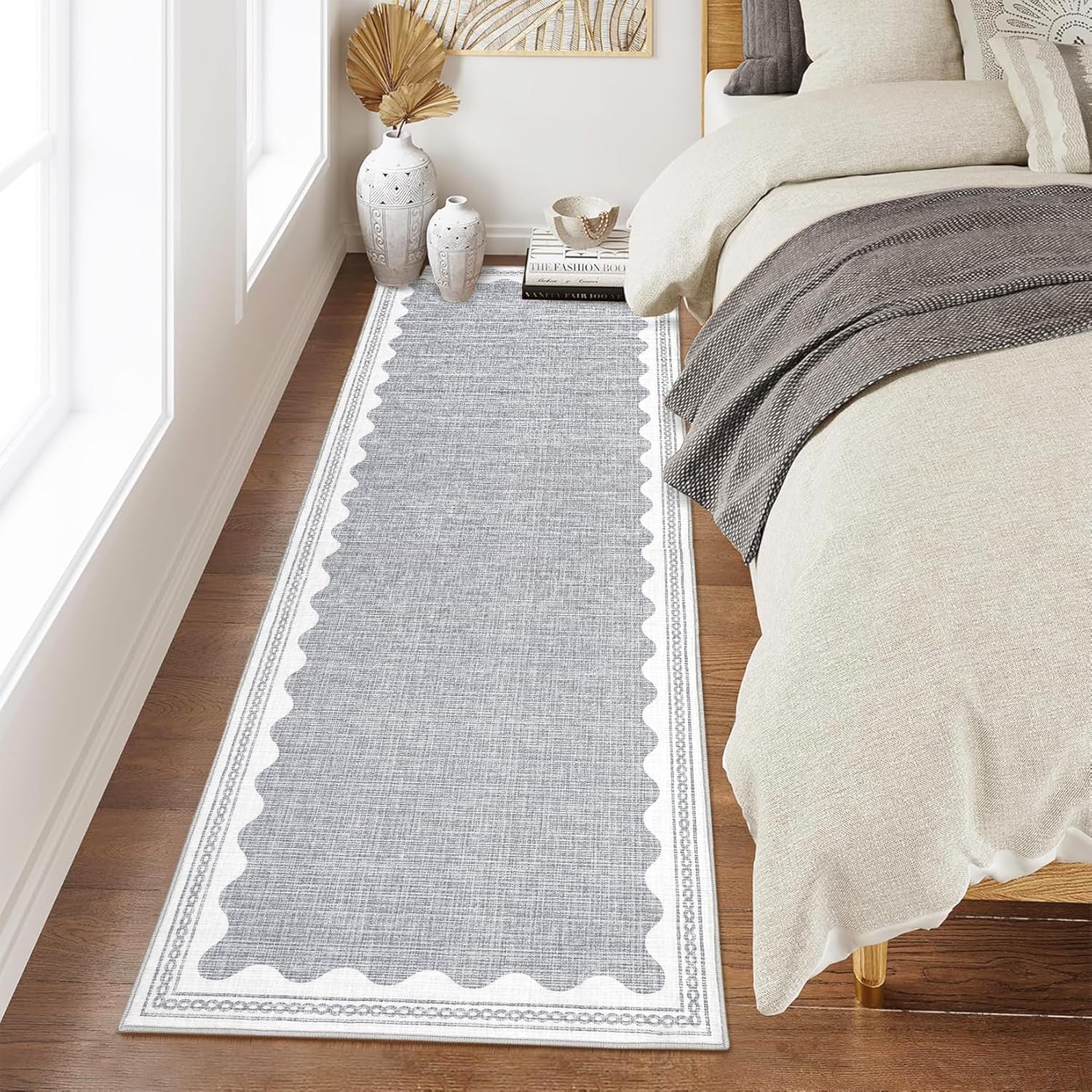 Amazon.com: CAREMEE Scalloped Rug 2x6 Runners for Hallways, Solid Grey ...