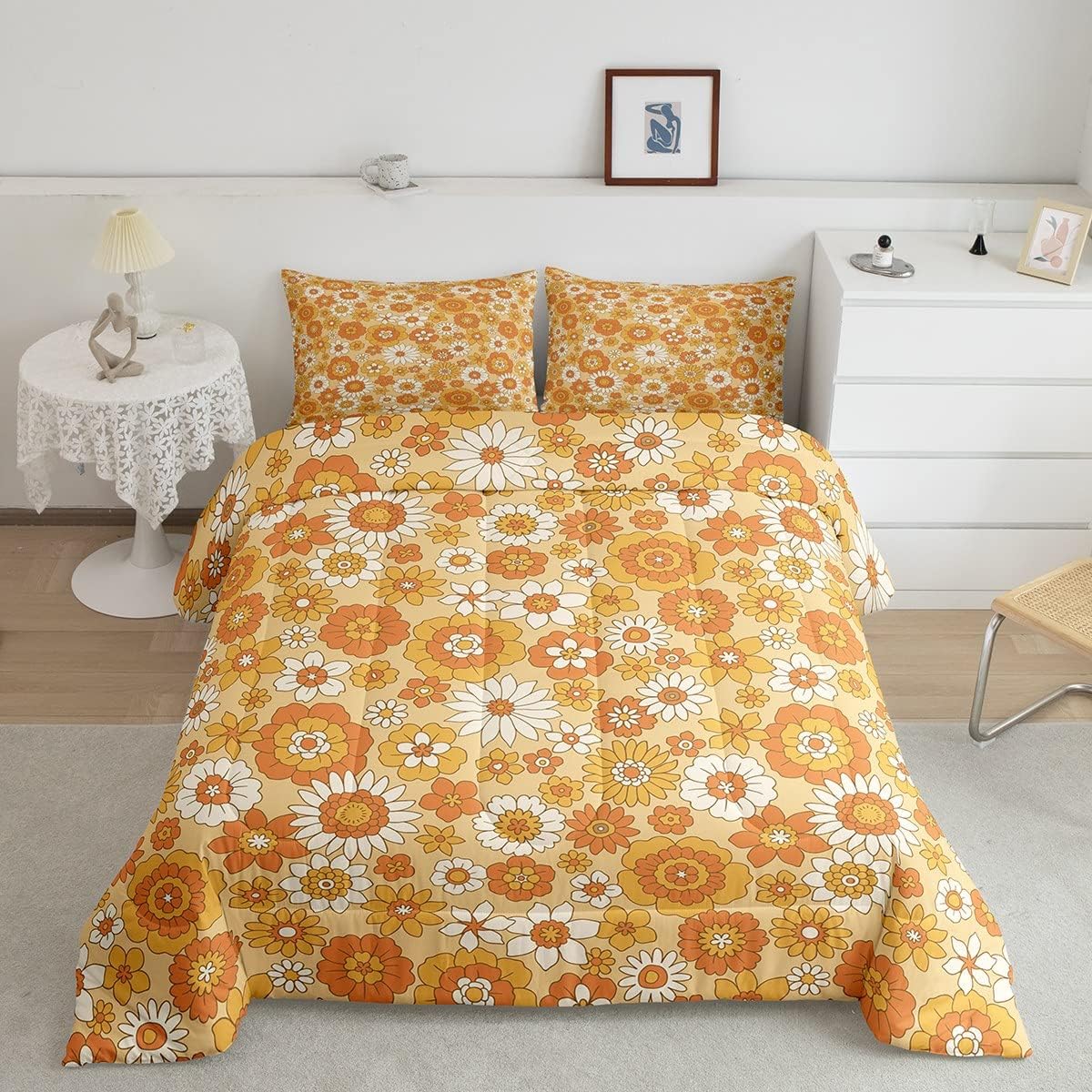 Amazon.com: Erosebridal 60S 70S Retro Floral Bedding Set Full Beige ...