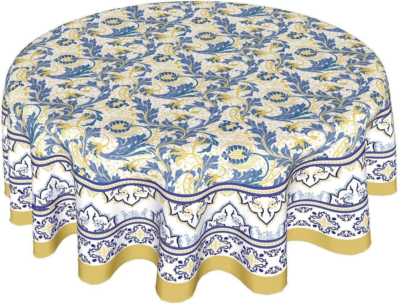 Amazon.com: Yellow and Blue Floral Tablecloth Round 60 Inch Farmhouse ...
