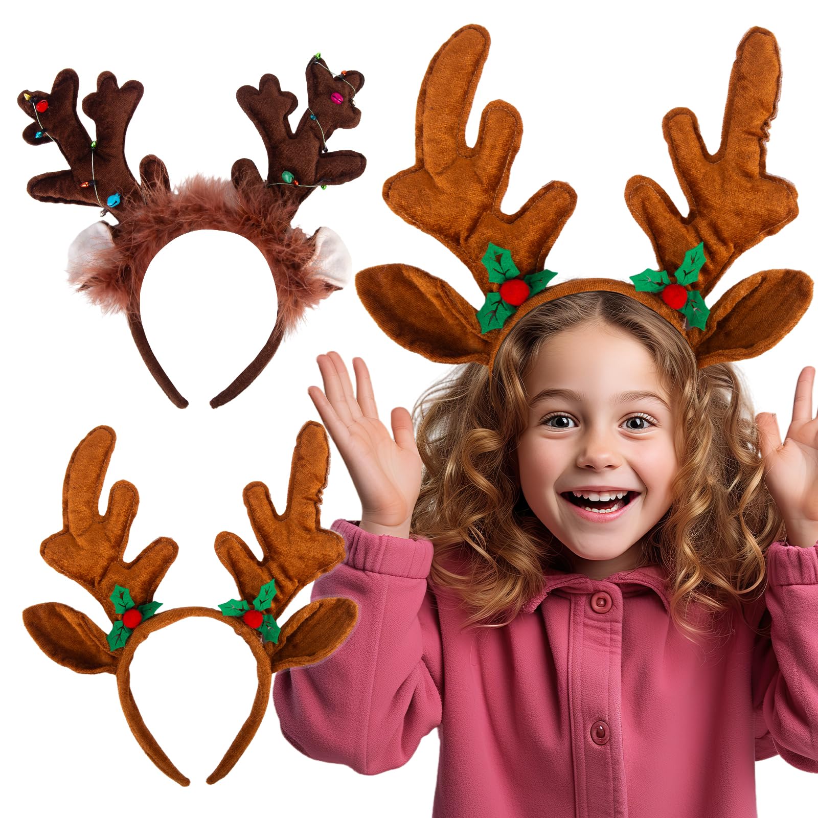 Amazon.com: DomeStar 2PCS Reindeer Antler Headbands, Christmas Reindeer ...