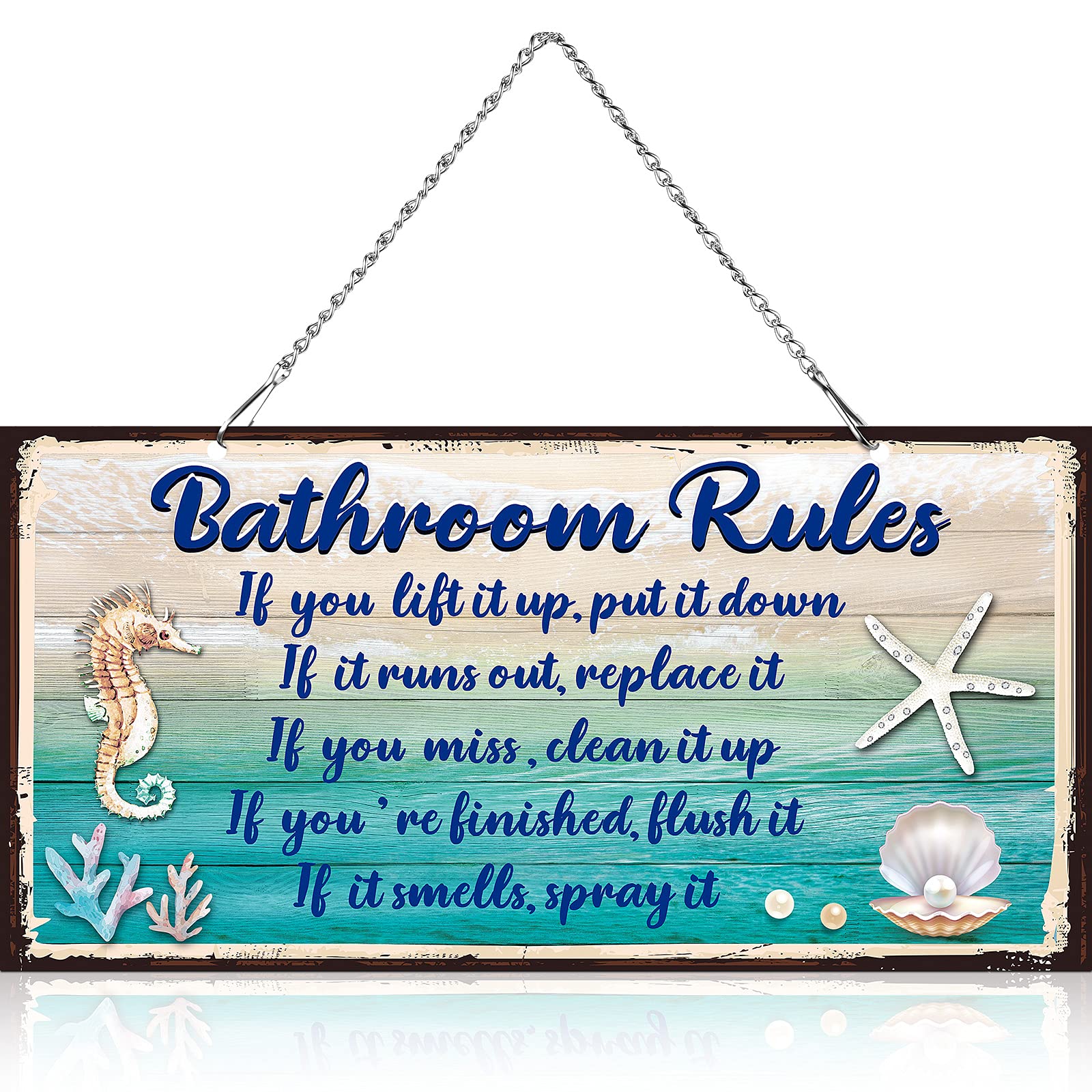 Amazon.com: Seashell Bathroom Decor Bathroom Rules Signs Wall Ocean ...