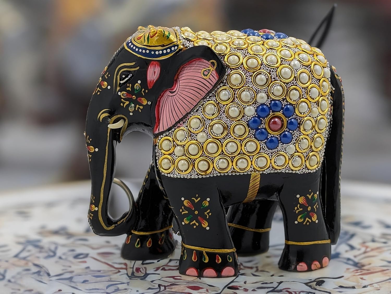 Buy SHILPAM Handmade Wooden Elephant Statue with Pearl Work ...
