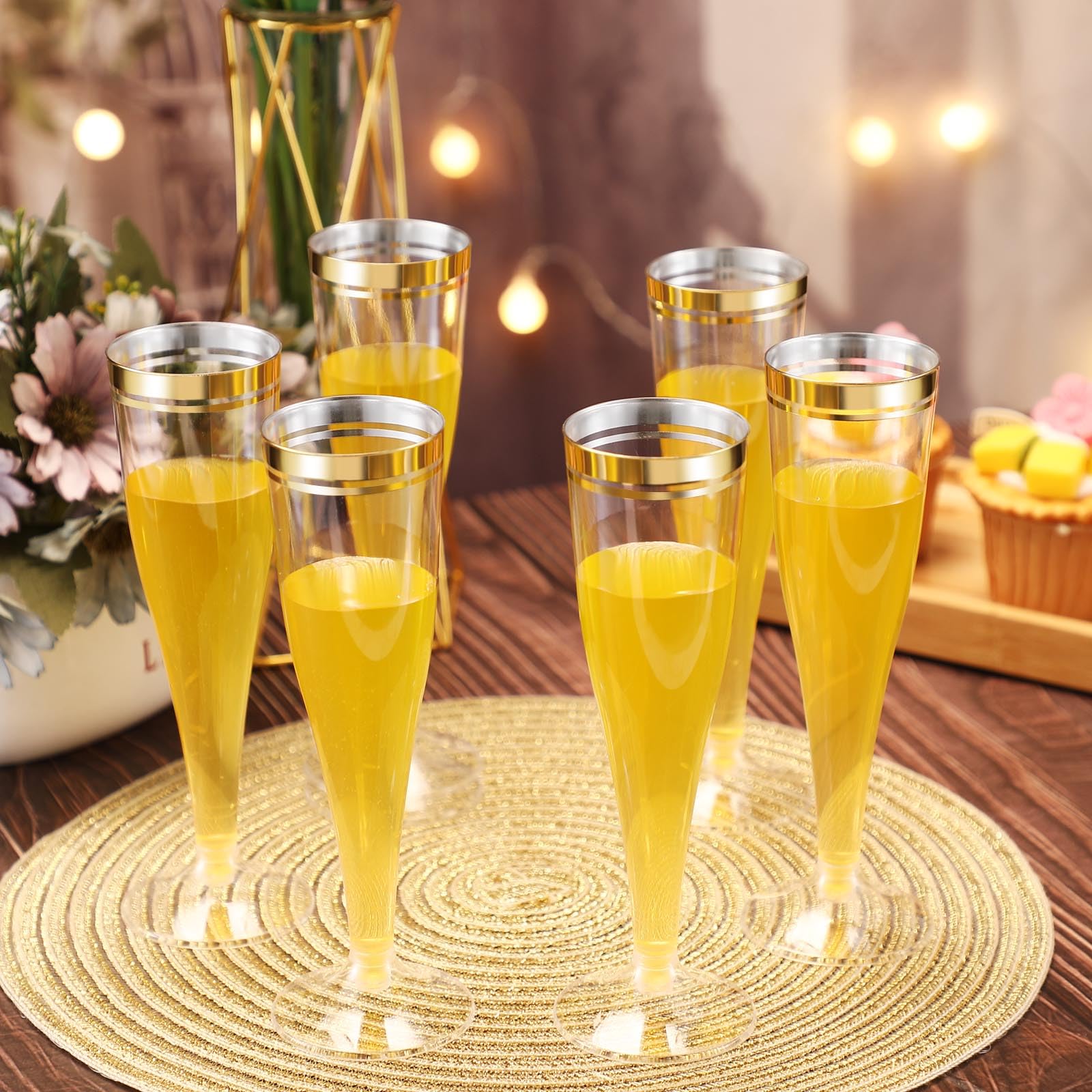 Skylety 100 Pcs Champagne Flutes Bulk 4.5 oz Clear Plastic Toasting ...