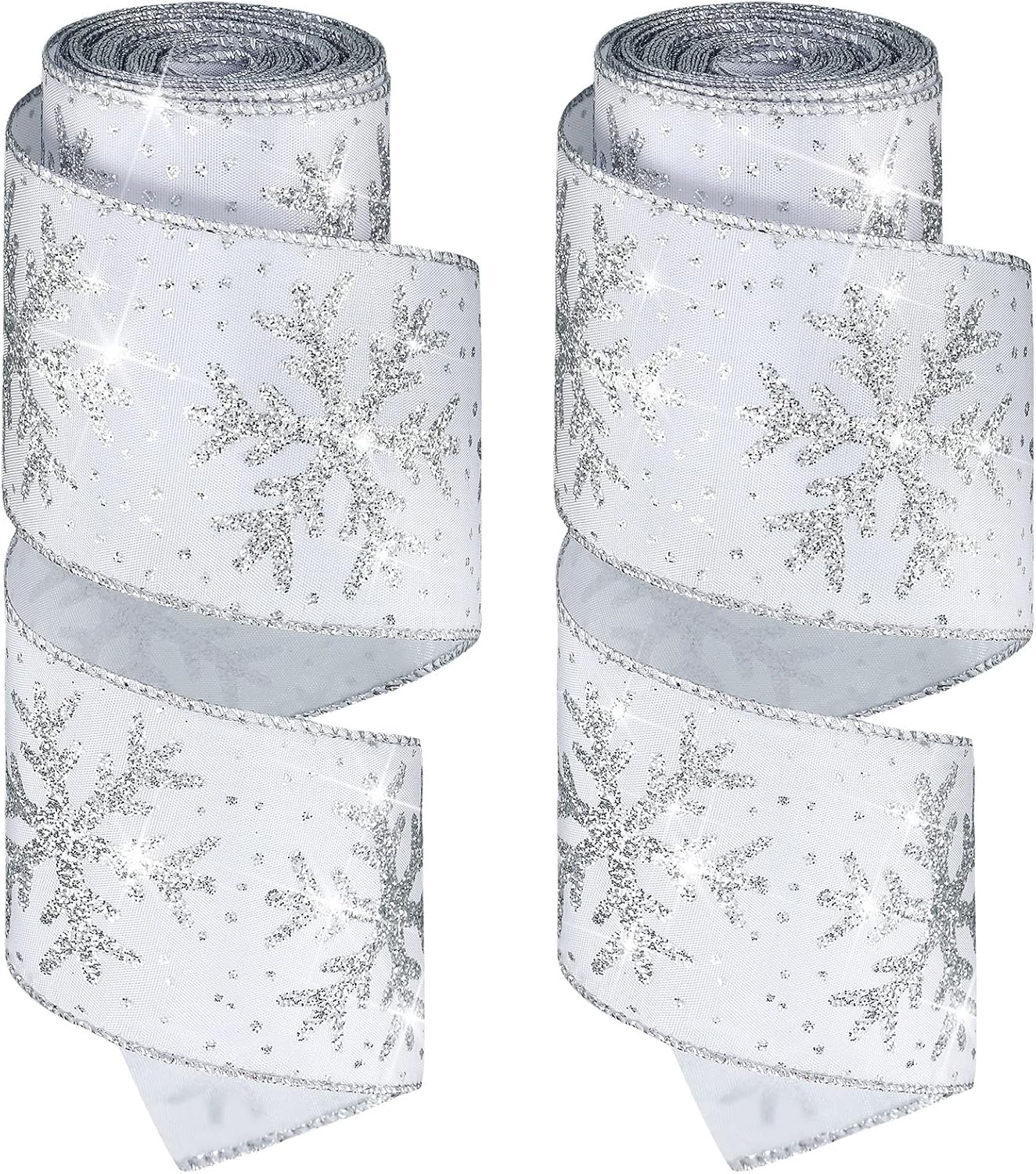 Amazon.com: Xinnun Christmas Snowflake Wired Ribbon 2.5 Inches 2 Rolls ...