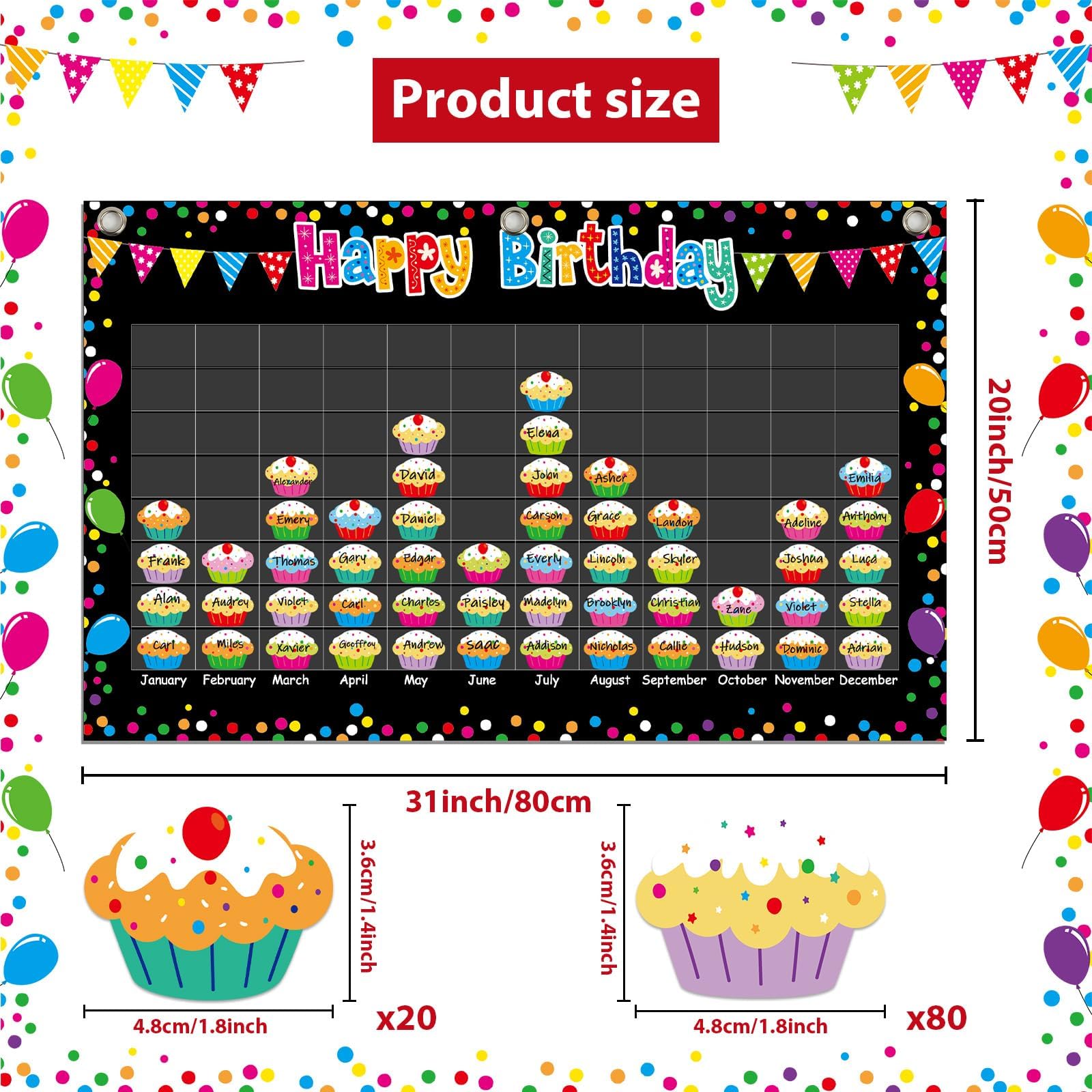 Snapklik.com : Happy Birthday Pocket Chart Colorful Cupcake Birthday ...