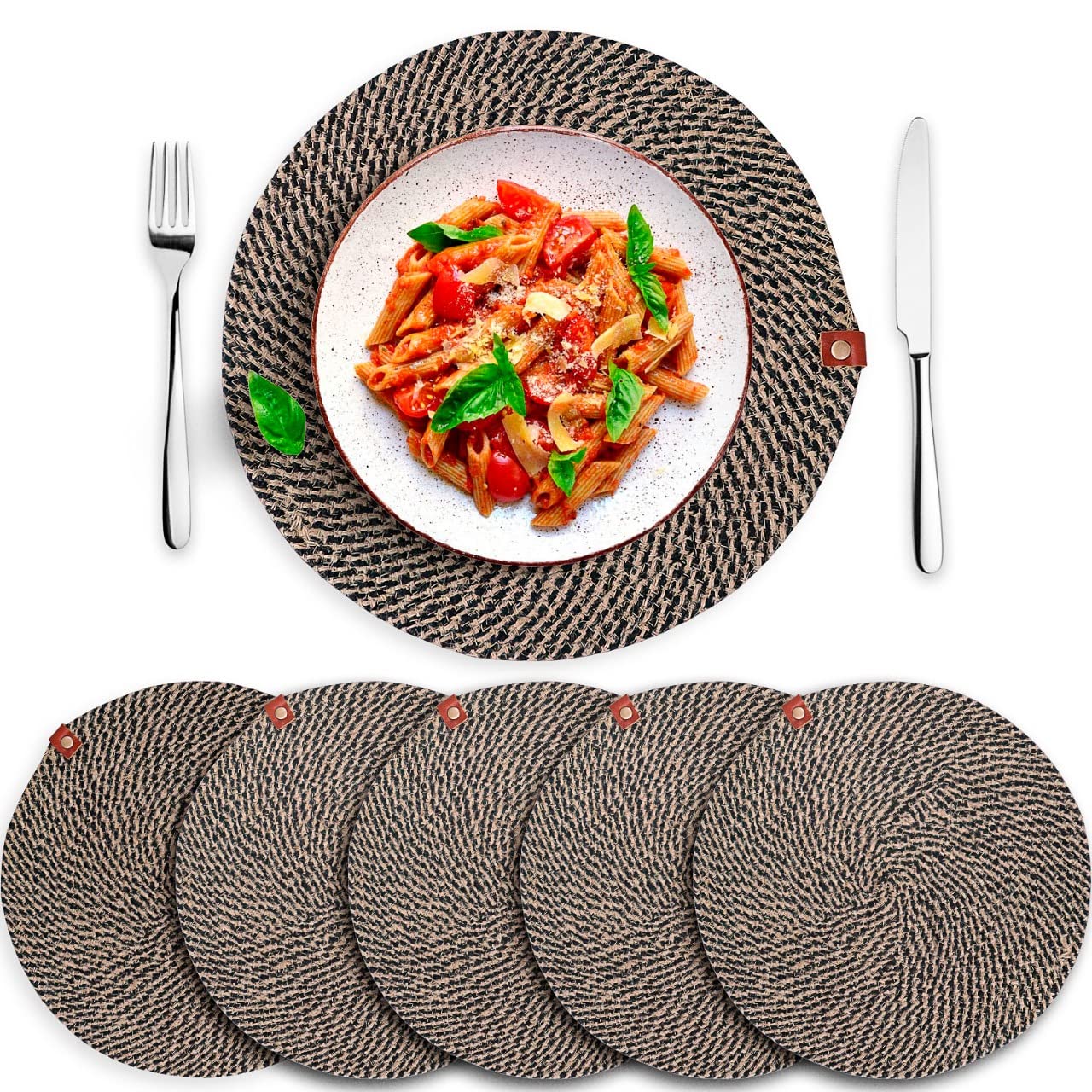 Mod and Main Round Jute Placemats - Woven Braided Placemats - Set of 6 ...