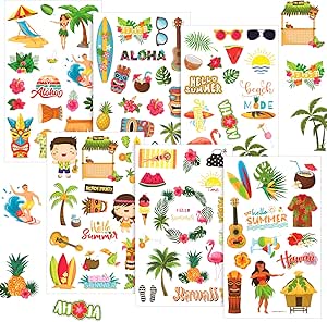 Amazon.com: Humyoun 6 Sheets Summer Hawaii Stickers, Aloha Tiki Totem ...