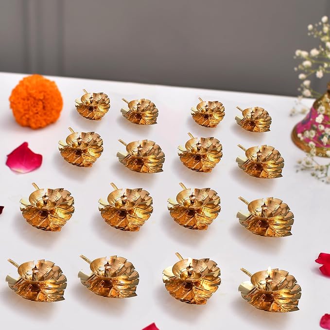 Buy Craftvatika Leaf Brass Diya Set of 2 for Home Office Puja Decor ...