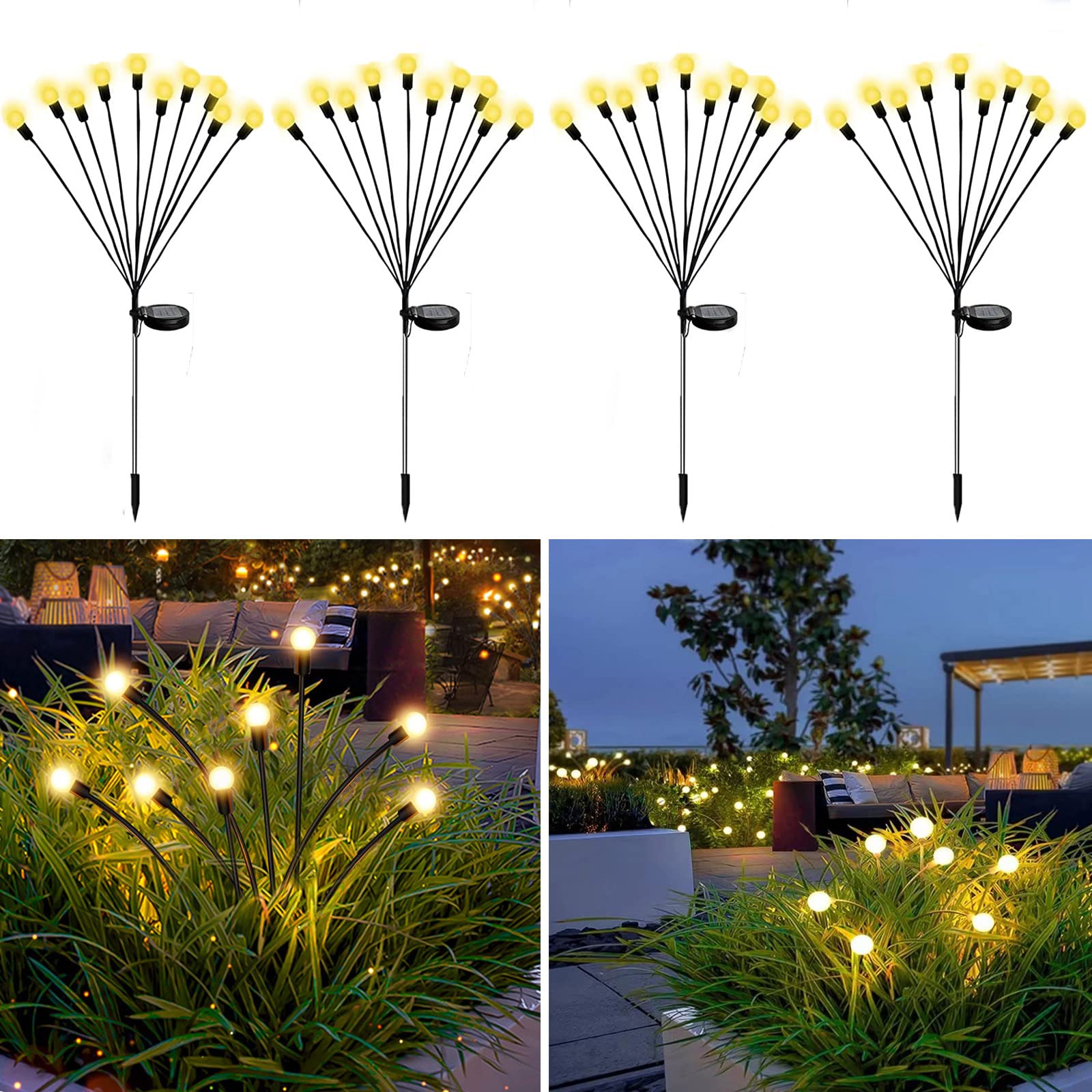 ConBlom 4 Pack Solar Firefly Lights, 10 LED Solar Powered Firefly ...