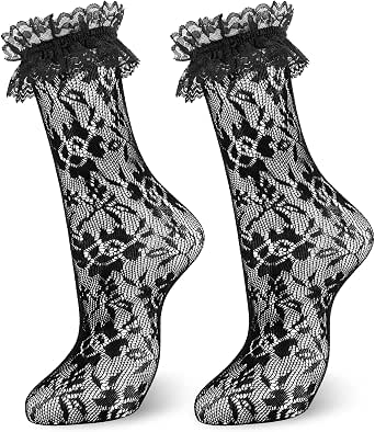 Amazon.com: MKYSZLT Womens Black Lace Ankle Socks Ruffle Frilly Socks ...