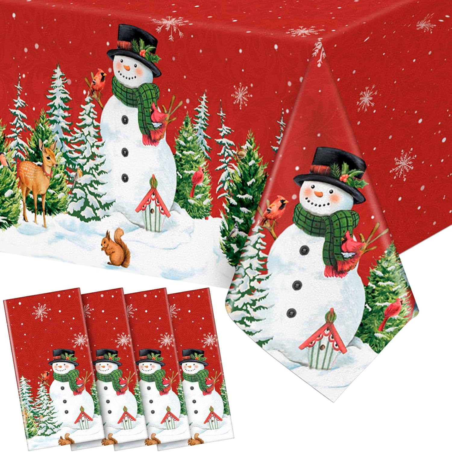 Amazon.com: Peryiter 4 Pcs Christmas Snowman Tablecloth 54 x 108 Inch ...
