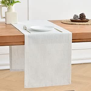 Amazon.com: Wracra Linen Style Table Runner, Rustic Farmhouse Off White Table Runners 72 Inches ...