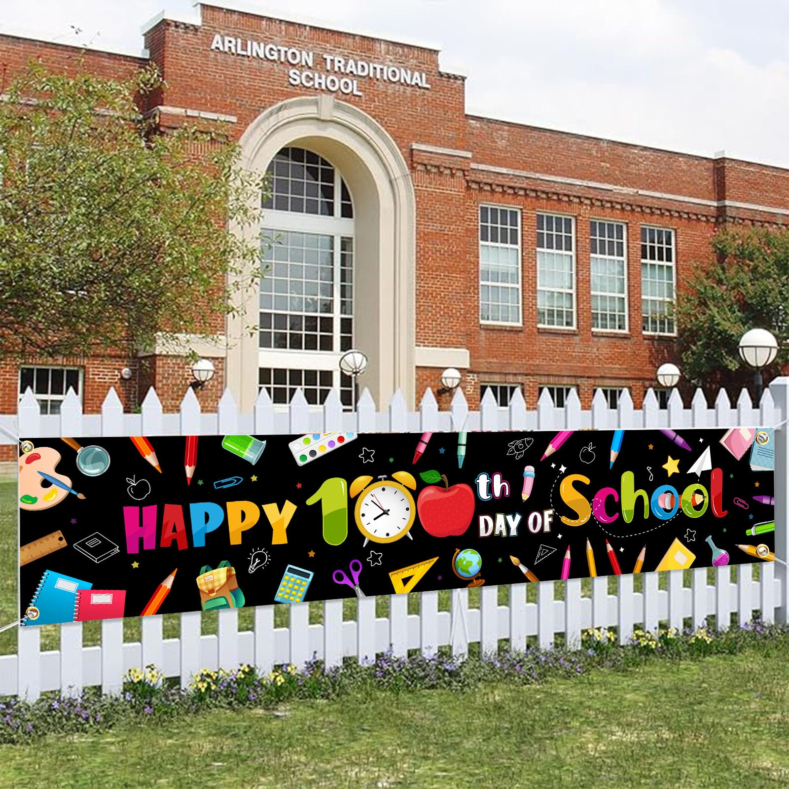 Amazon.com: Happy 100th Day of School Banner, 100th Day of School Decor ...